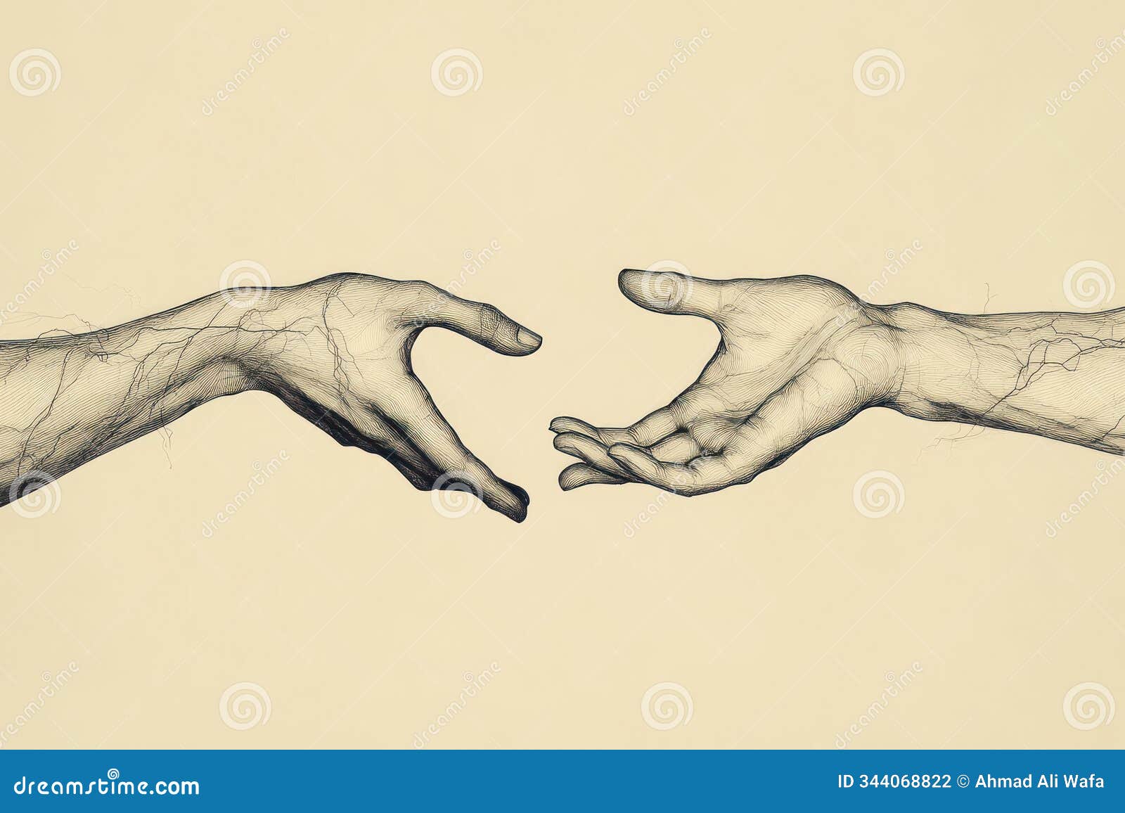Reaching Out, Drawing of Two Hands Stock Illustration - Illustration of ...