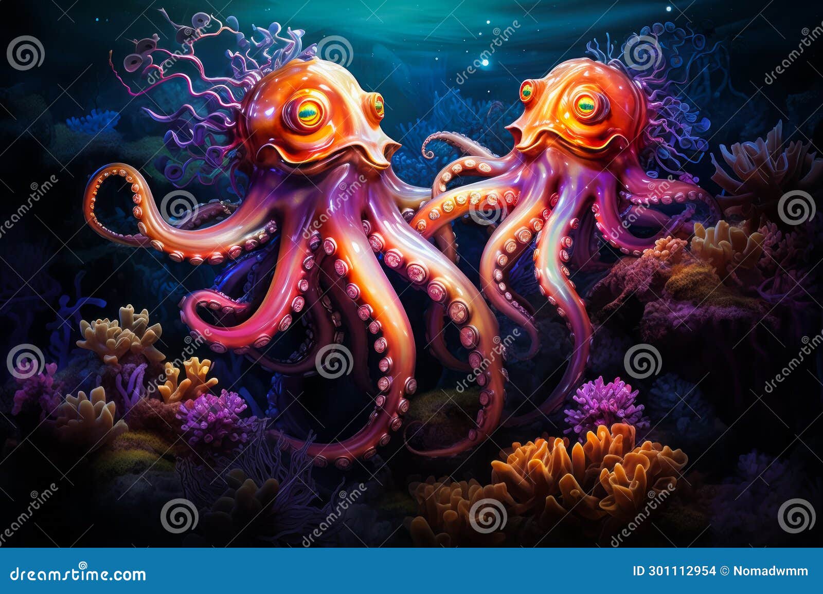 Drawing of Two Octopuses on the Seabed Stock Photo - Image of wildlife ...