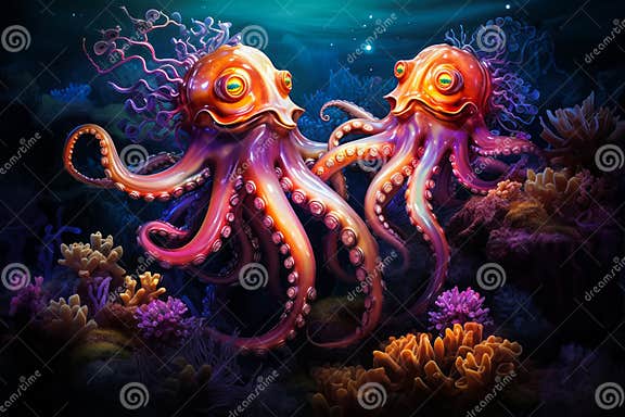 Drawing of Two Octopuses on the Seabed Stock Photo - Image of wildlife ...