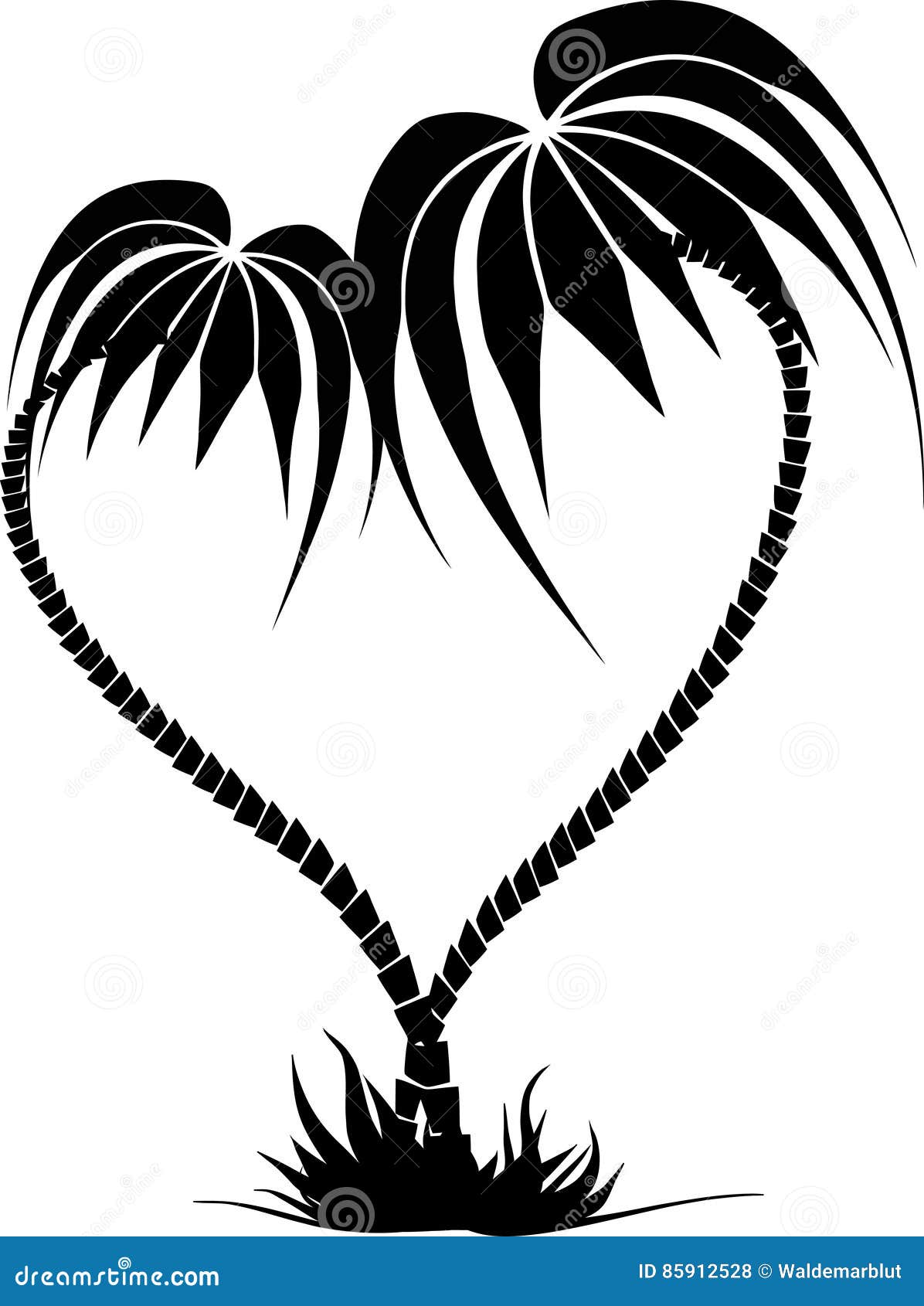 Drawing of Two Palm Trees in the Form of Heart Stock Vector ...