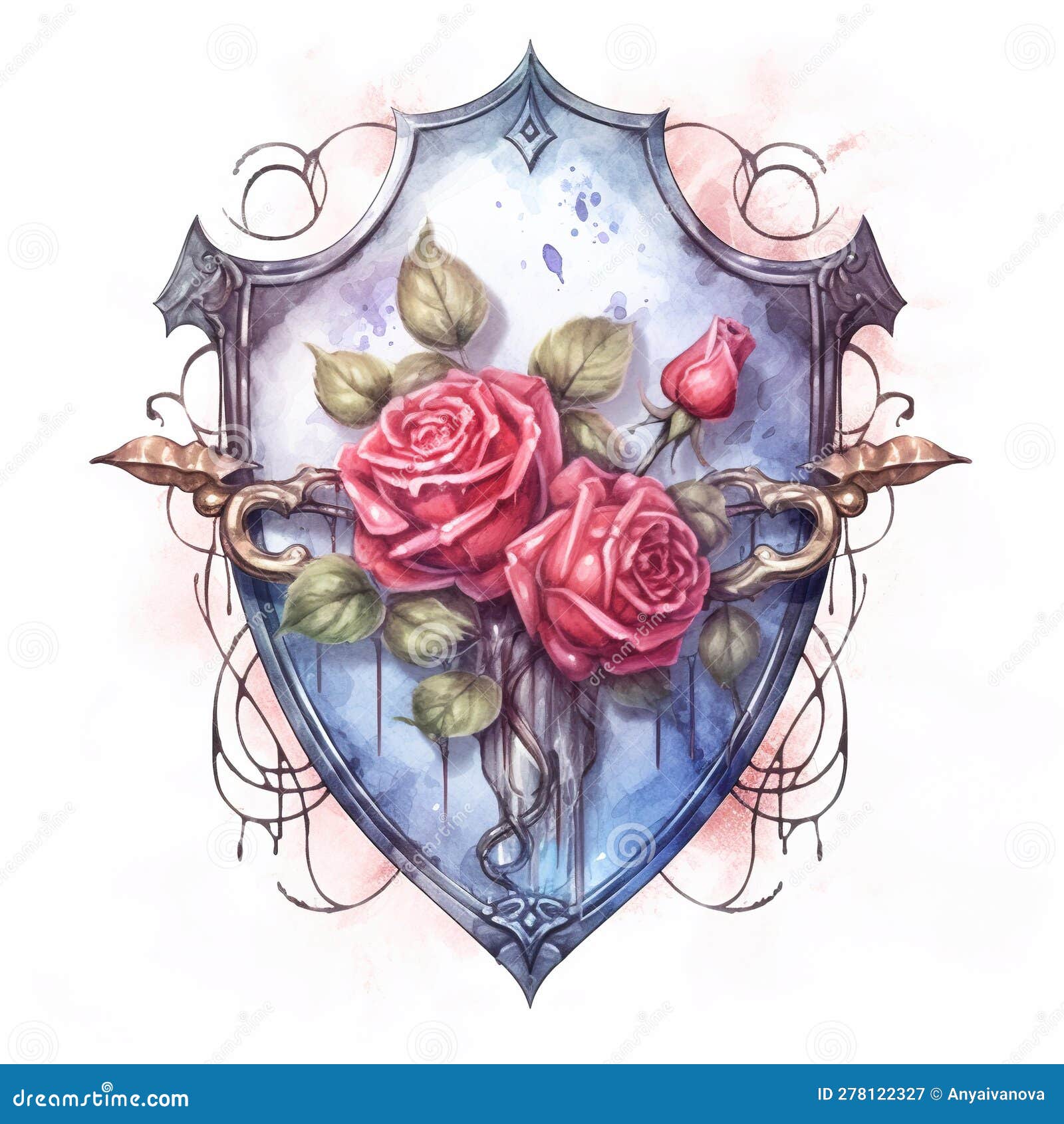 A Drawing of Two Roses on a Shield. Generative AI Image. Stock ...