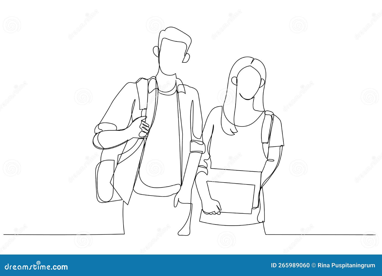 Drawing of Two Students on Campus Standing Side To Side Looking ...