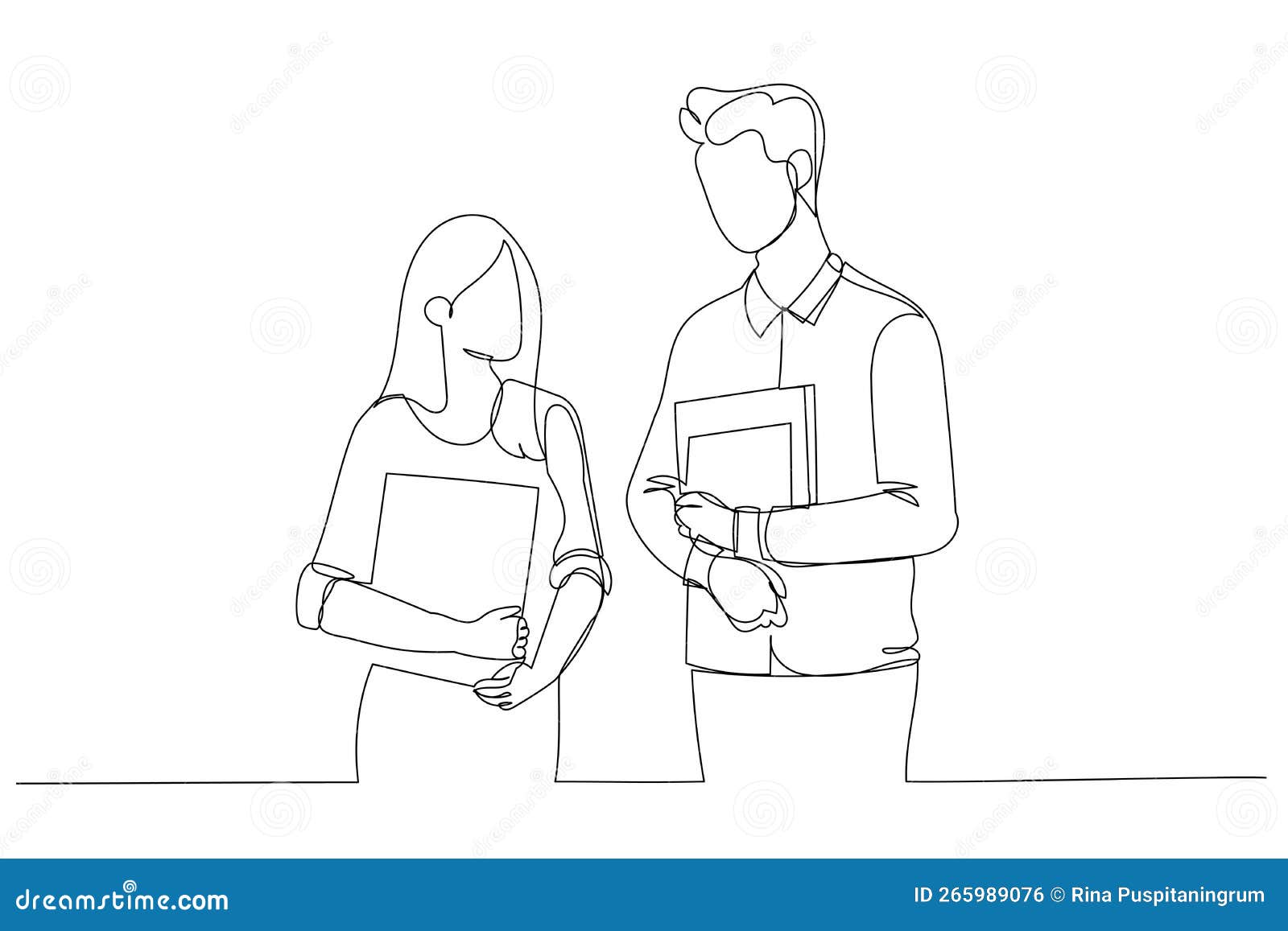 Drawing of Two Students in Love Communicate during Break Holding ...