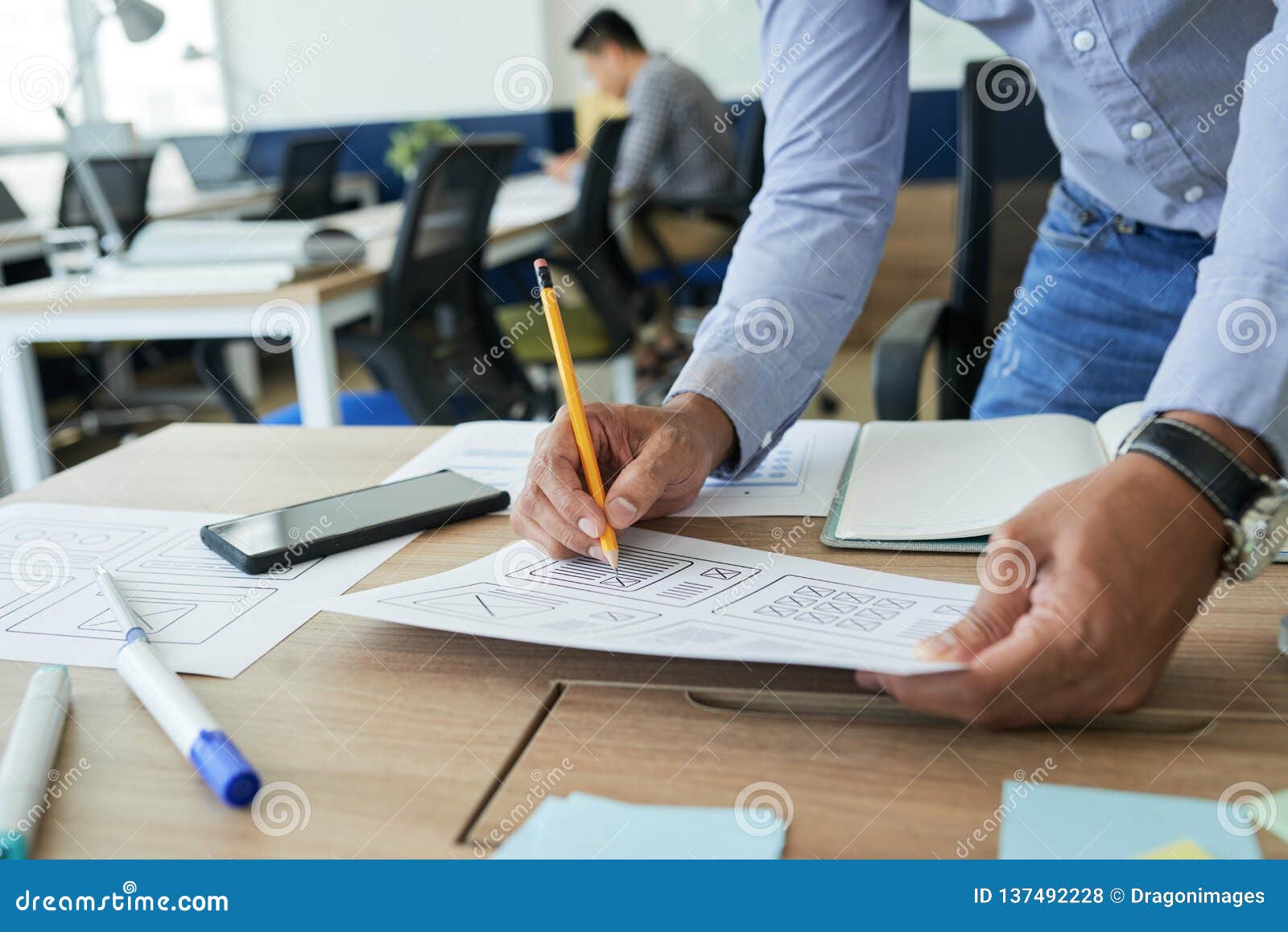 Drawing UX designer stock photo. Image of computer, office - 137492228