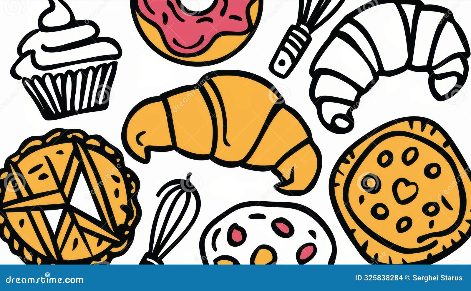 A Drawing of a Variety of Pastries and Desserts on White, AI Stock ...