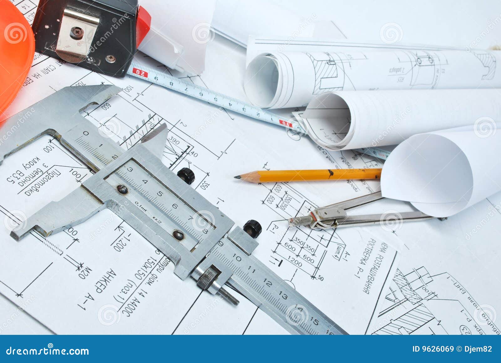 Drawing and various tools stock image. Image of construction - 9626069