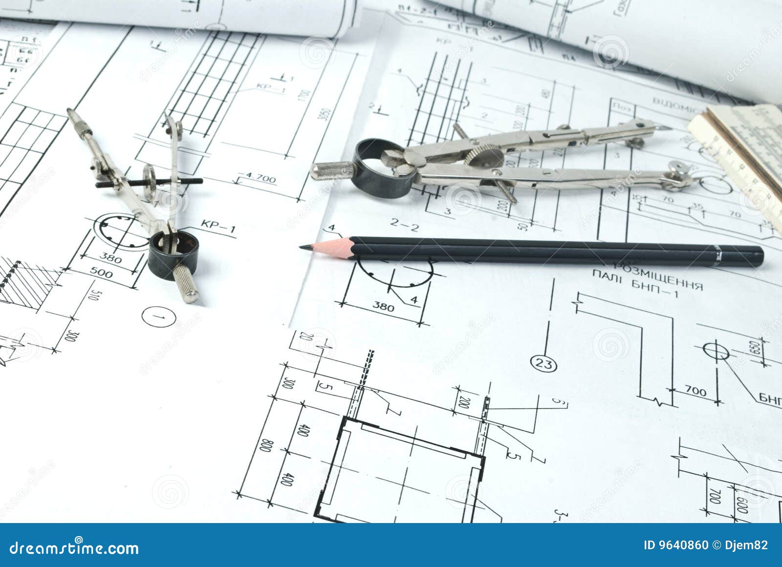 Drawing and various tools stock photo. Image of detail - 9640860