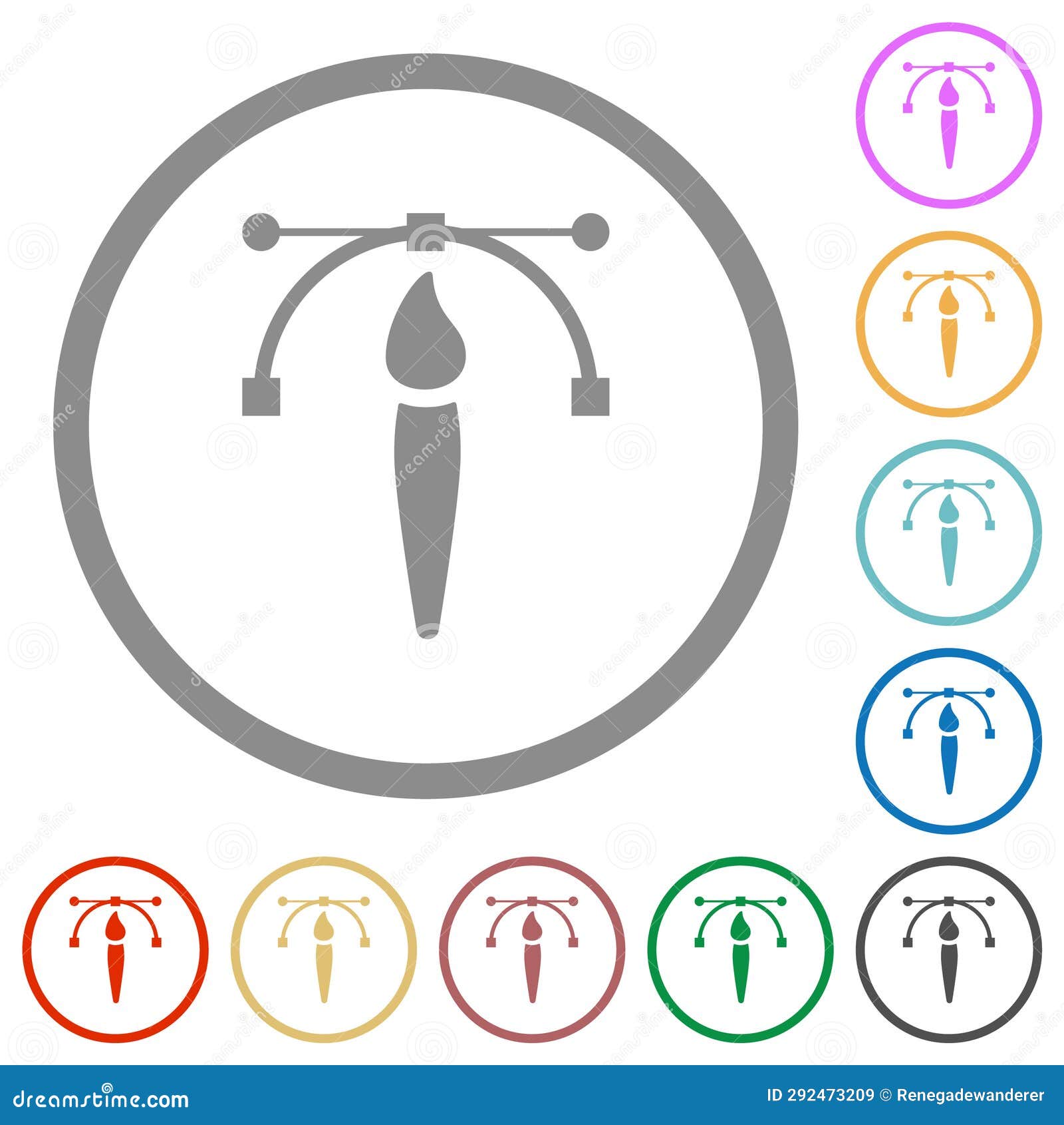 Drawing Vector Curve with Brush Tool Flat Icons with Outlines Stock ...