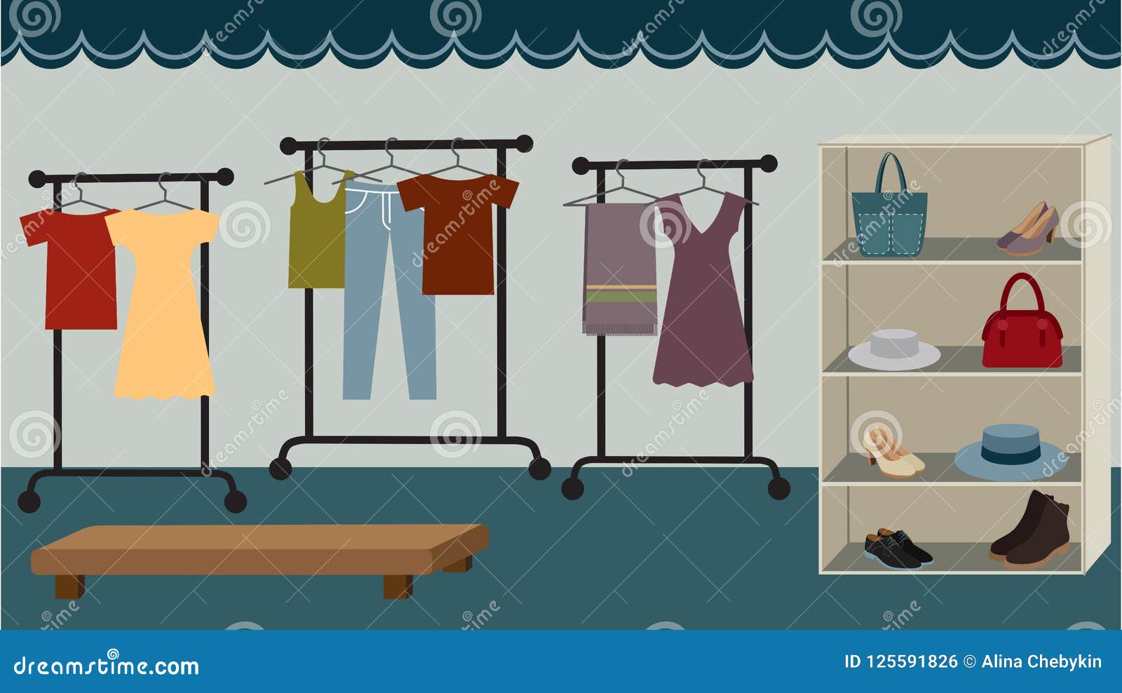 Drawing of a Clothing Store, Flat Illustration Stock Vector ...