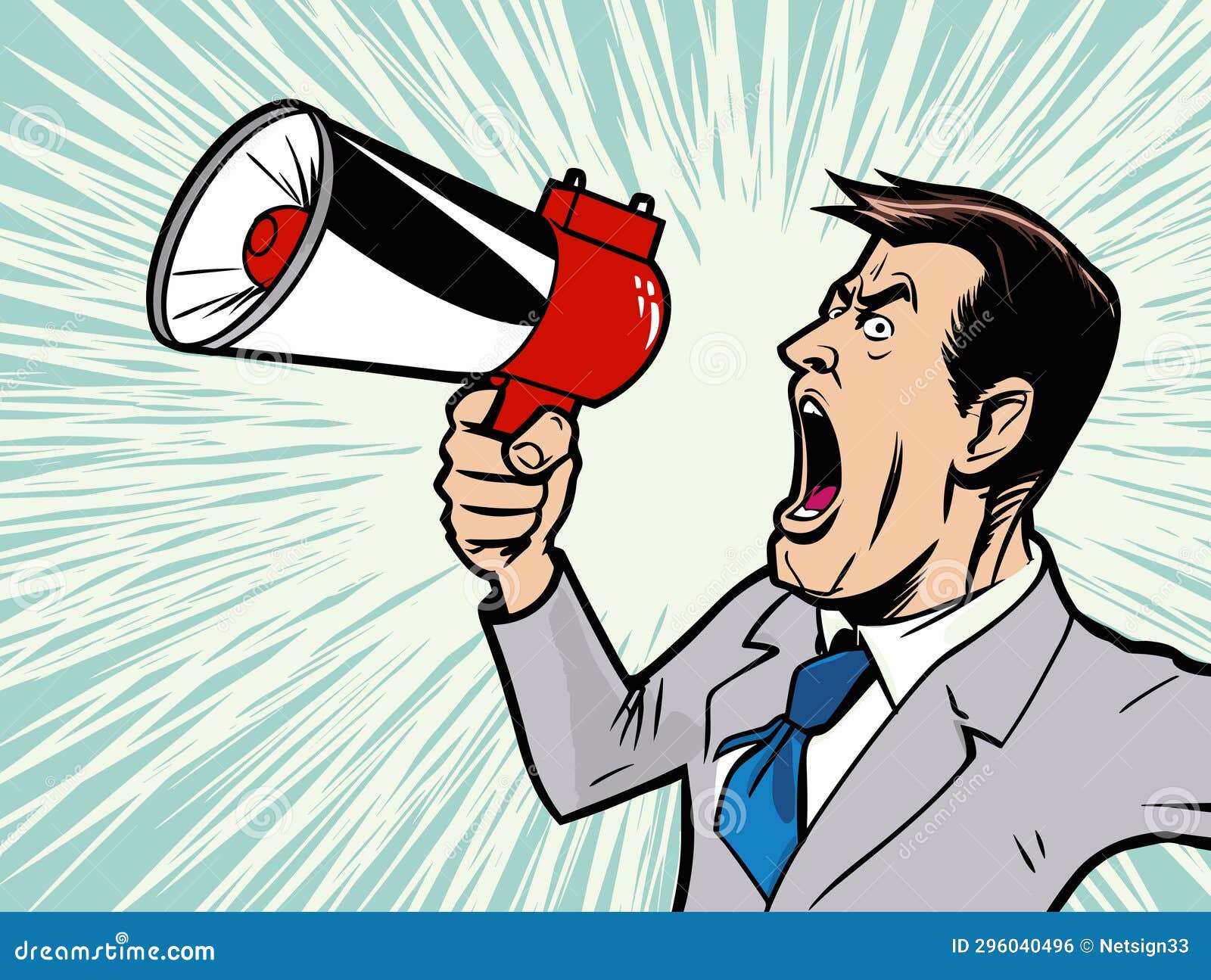 Vector Illustration of Office Man Megaphone Shouting in Hand-drawn ...