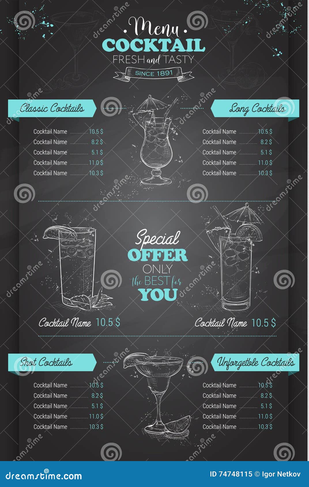 Drawing Vertical Cocktail Menu Design Stock Vector - Illustration of ...