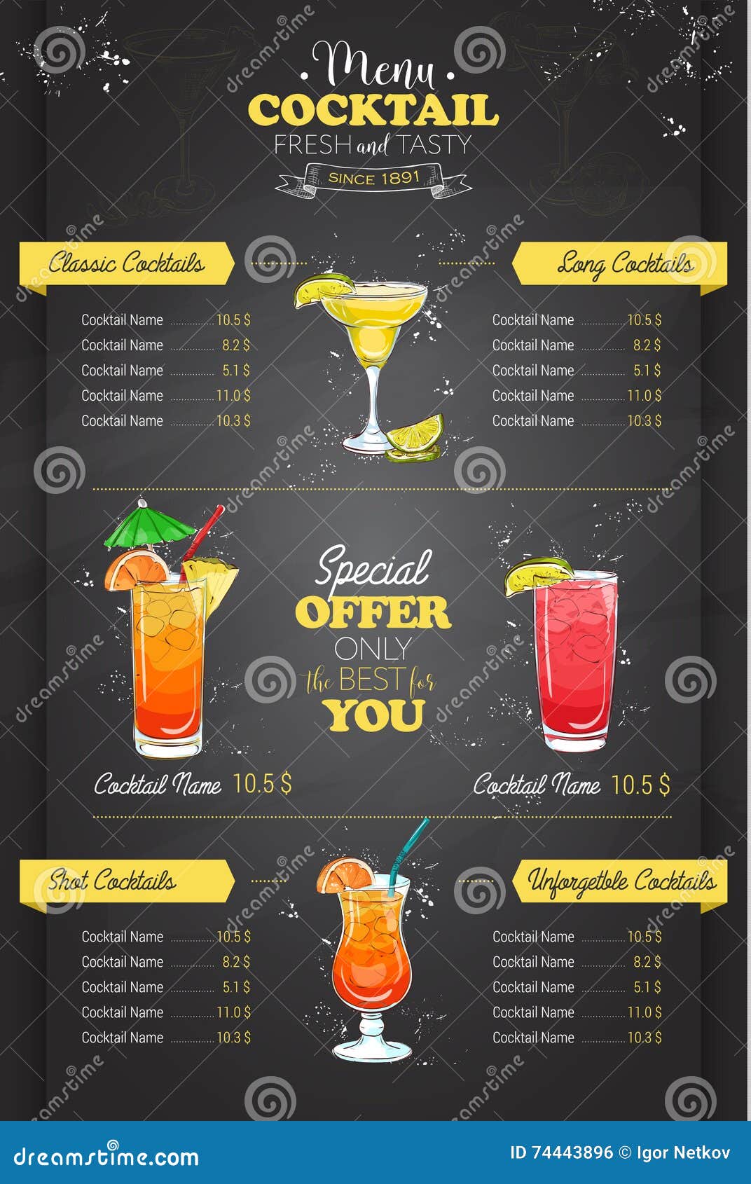 Drawing Vertical Cocktail Menu Design Stock Vector - Illustration of ...