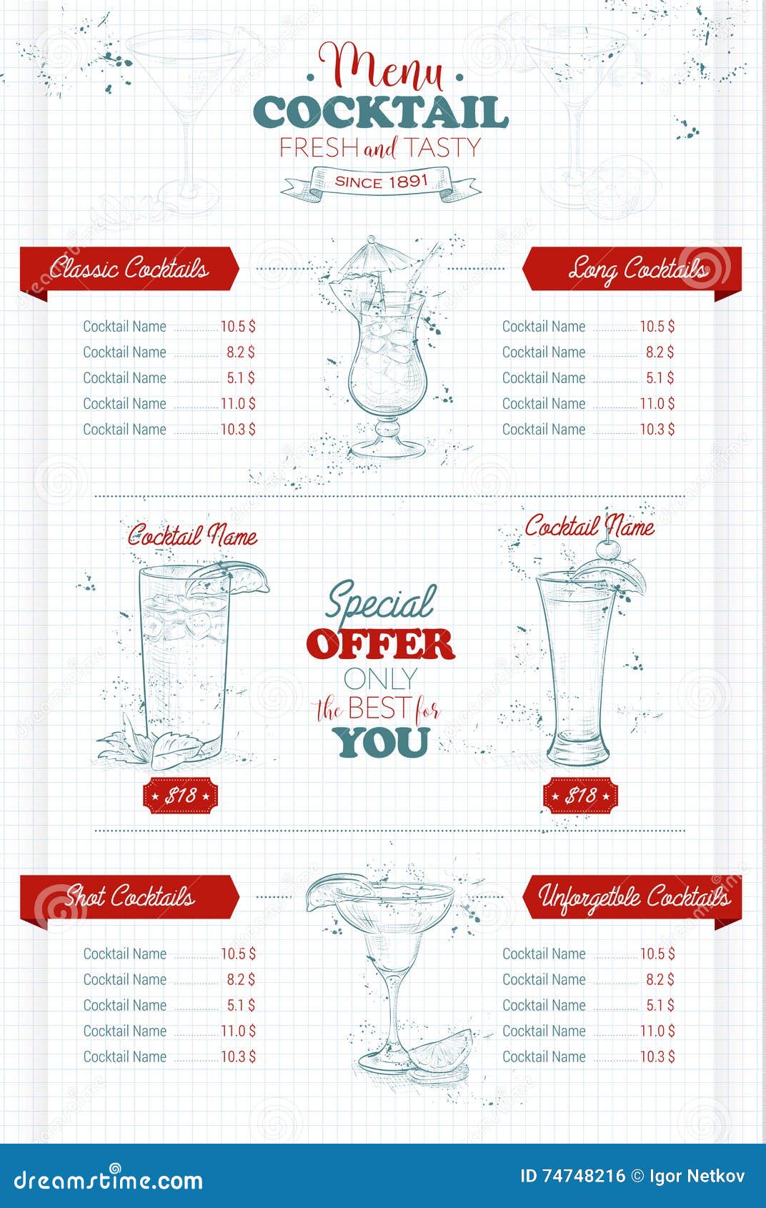 Drawing Vertical Cocktail Menu Design Stock Vector - Illustration of ...