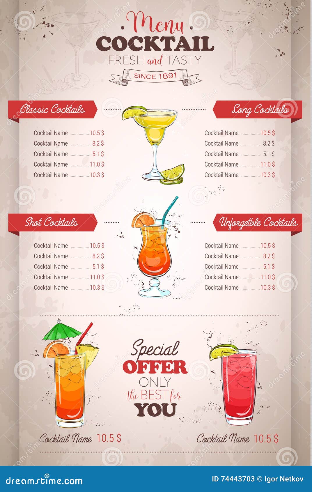 Drawing Vertical Color Cocktail Menu Design Stock Vector - Illustration ...
