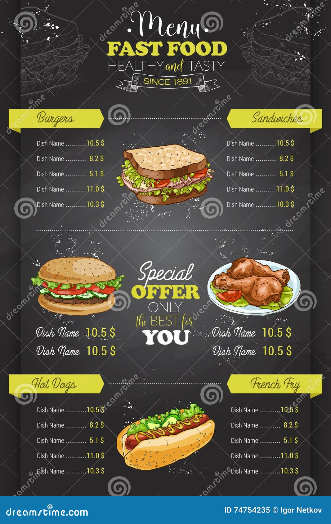 Drawing Vertical Color Fast Food Menu Design Stock Vector ...