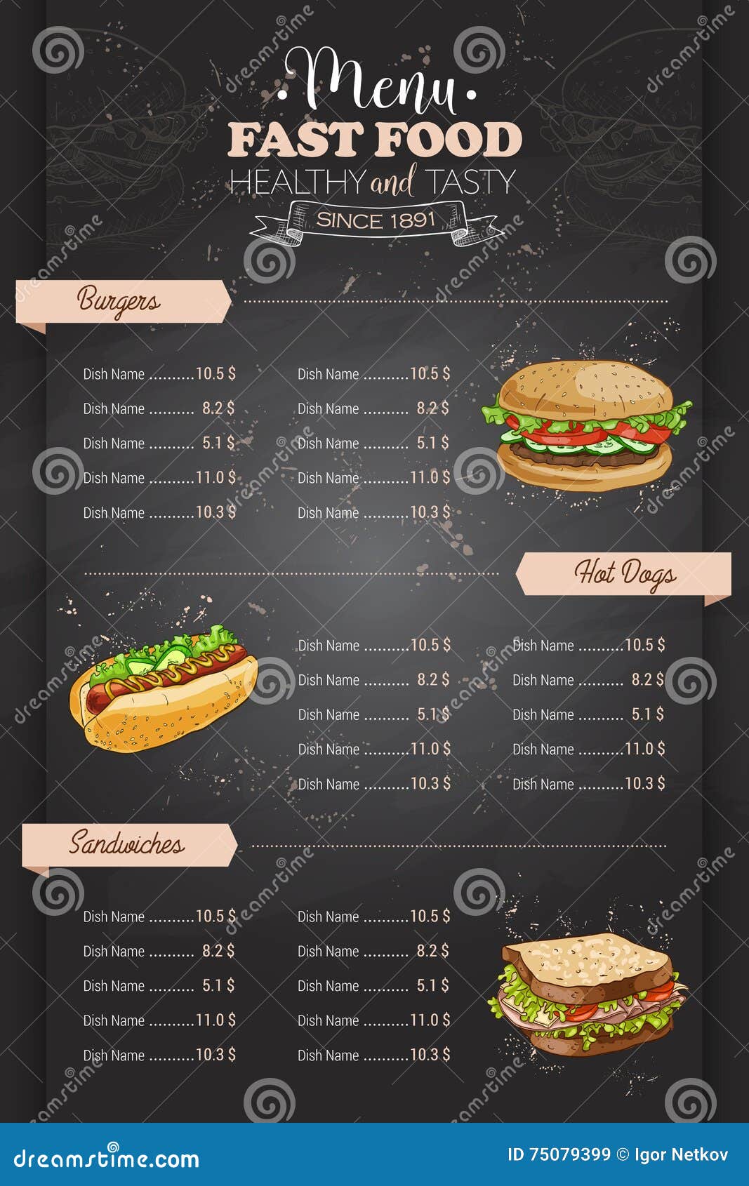 Drawing Vertical Color Fast Food Menu Design Stock Vector ...