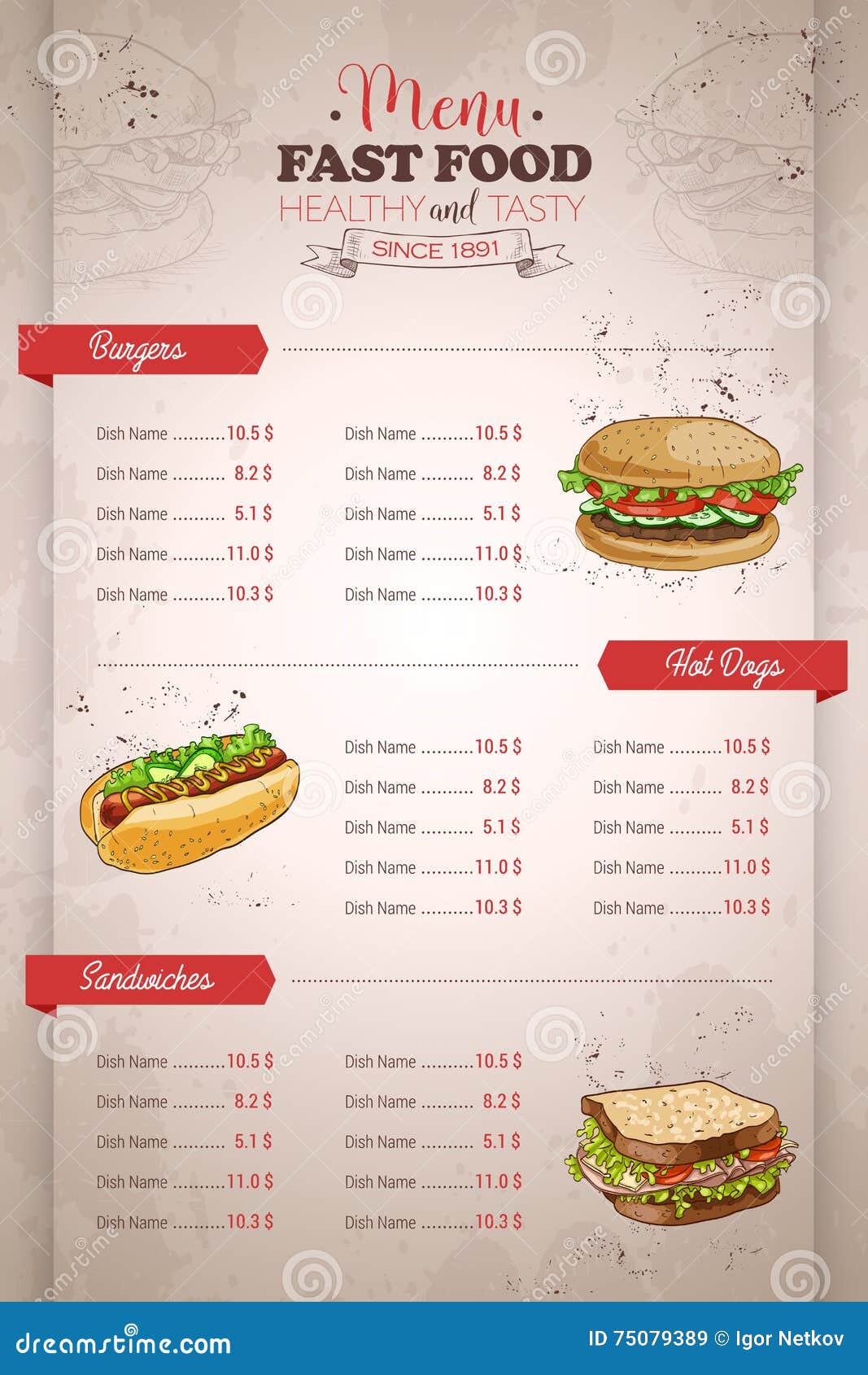 Drawing Vertical Color Fast Food Menu Design Stock Vector ...