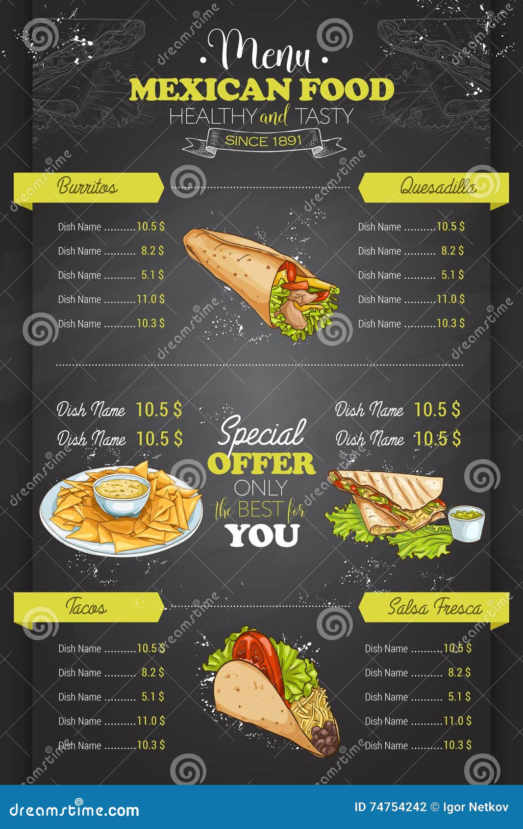 Drawing Vertical Color Mexican Food Menu Stock Illustration ...