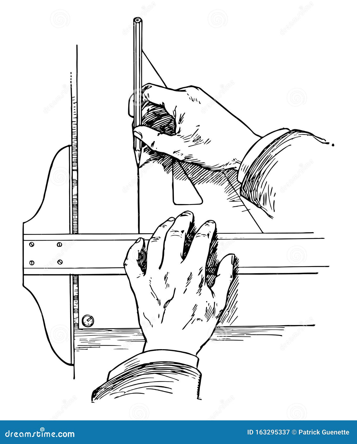Drawing Vertical Lines Using a T-square and a Triangle, Bottom of the ...