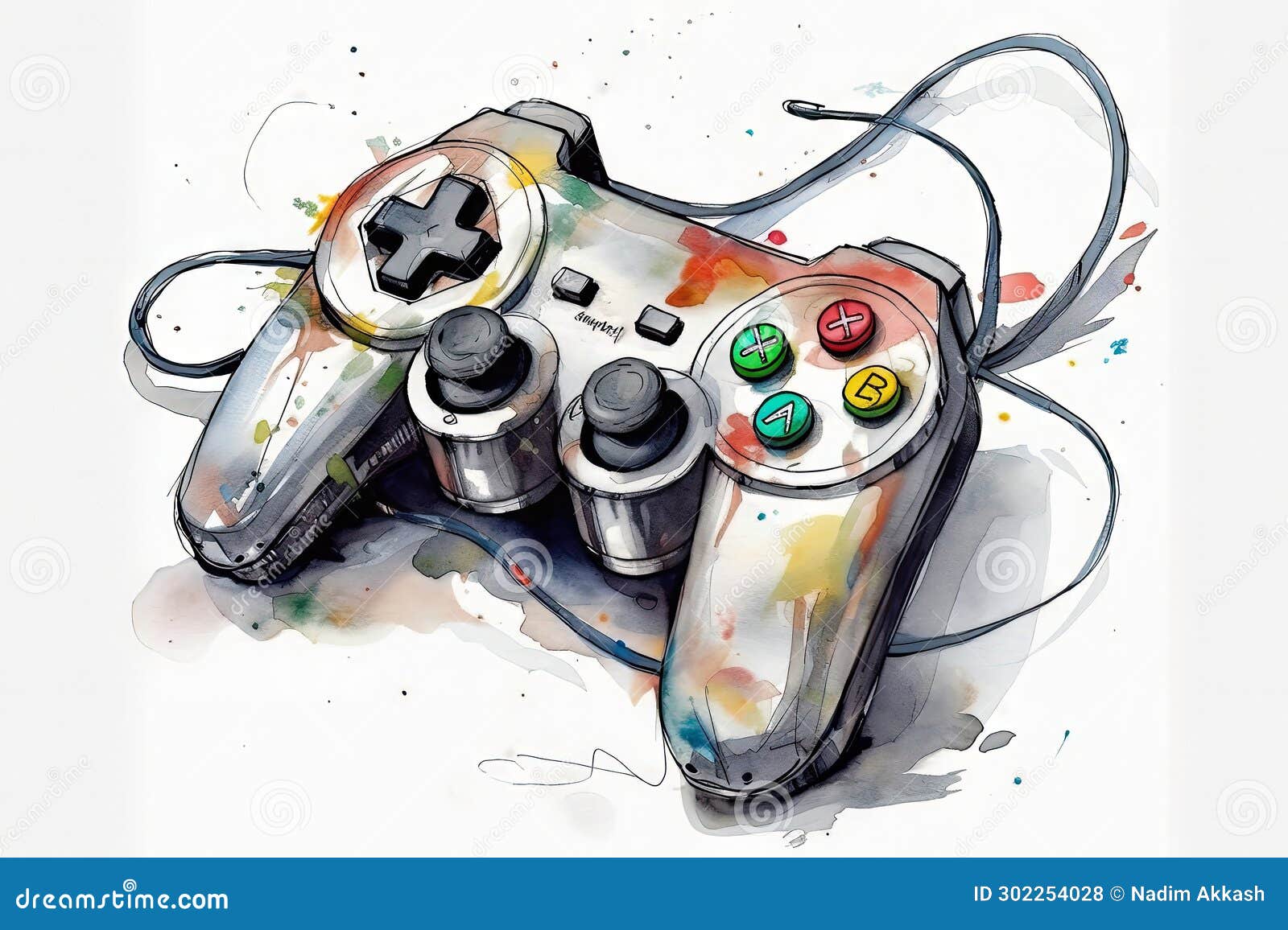 A Drawing Video Game Controller Buttons it S Side Cord Attached ...