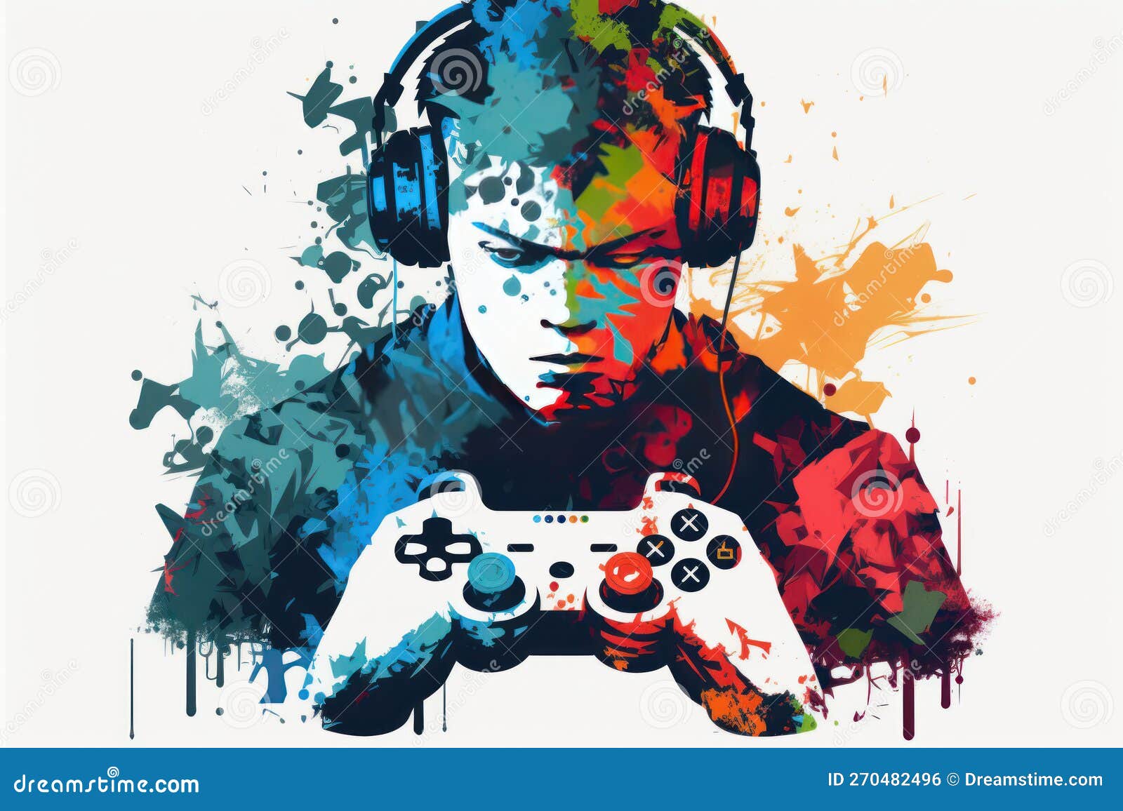 Drawing of a Video Game Player. Created with Generative AI Technology ...