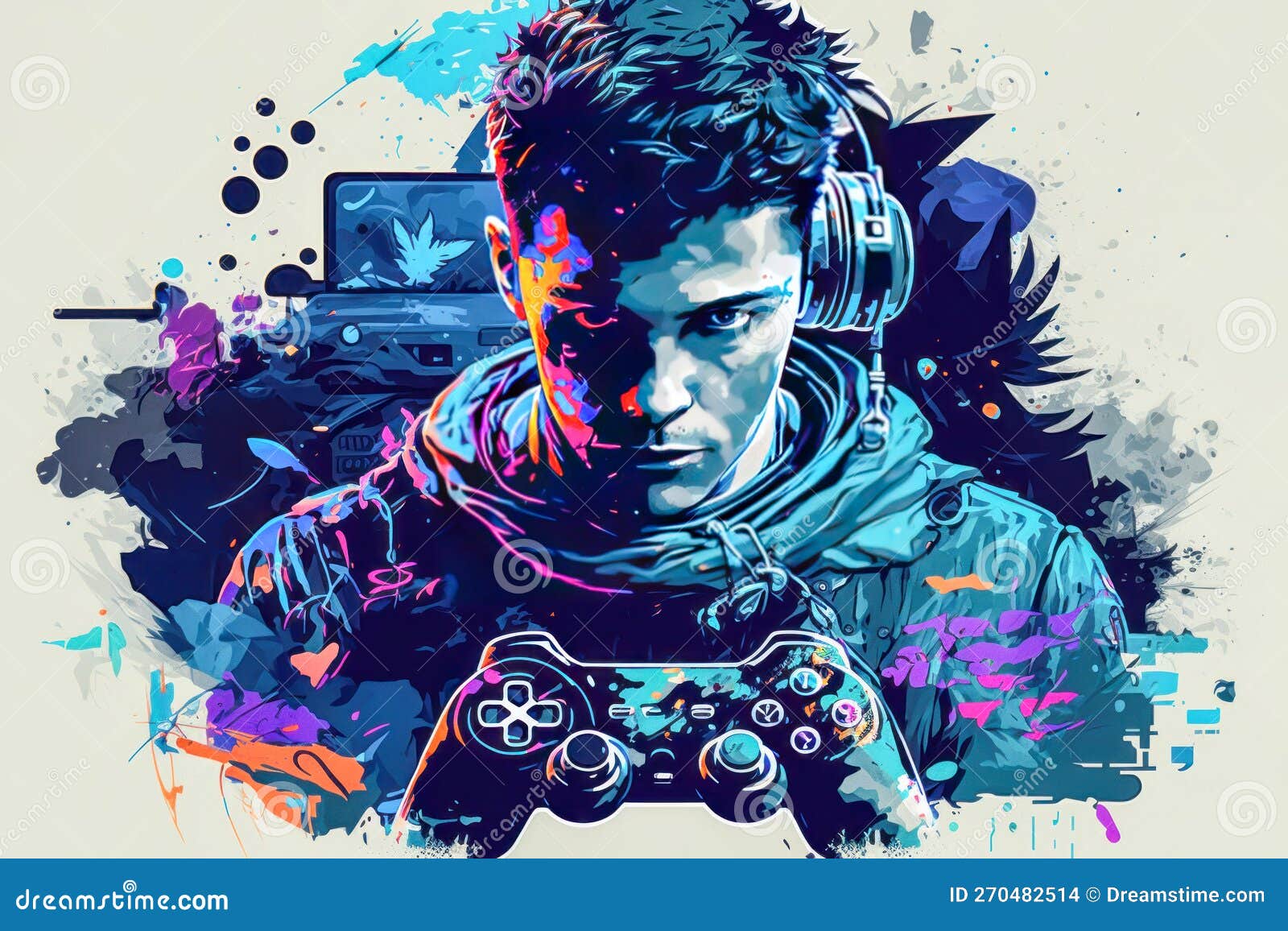 Drawing of a Video Game Player. Created with Generative AI Technology ...