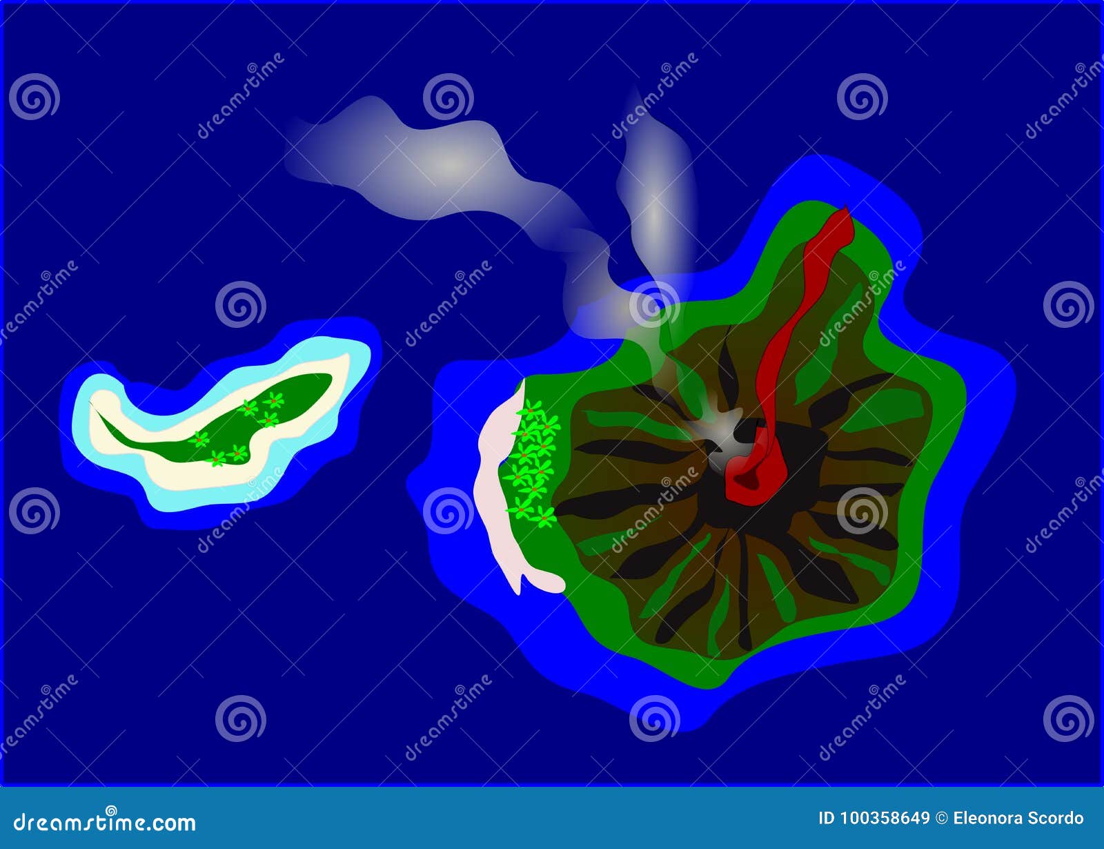 Drawing of a Volcanic Island Stock Illustration - Illustration of magma ...