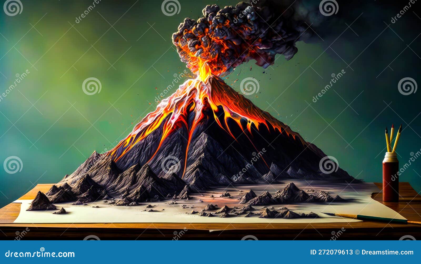Drawing of Volcano on Top of Table. Generative AI Stock Illustration ...