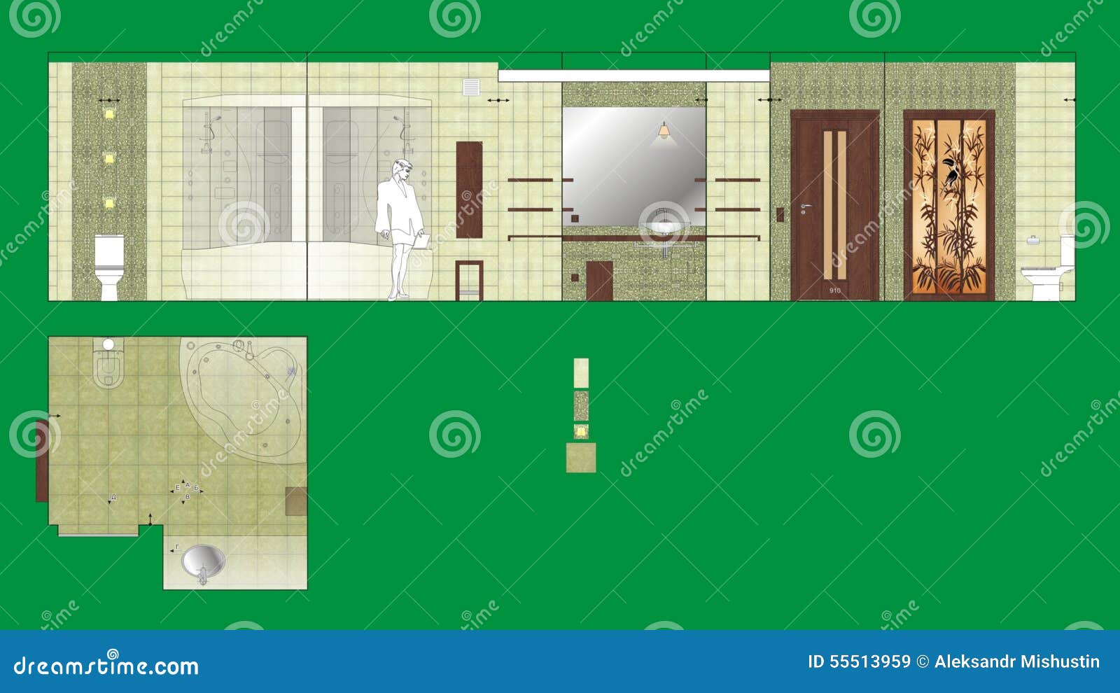 Drawing Wall and Floor Bathroom Stock Illustration - Illustration of ...