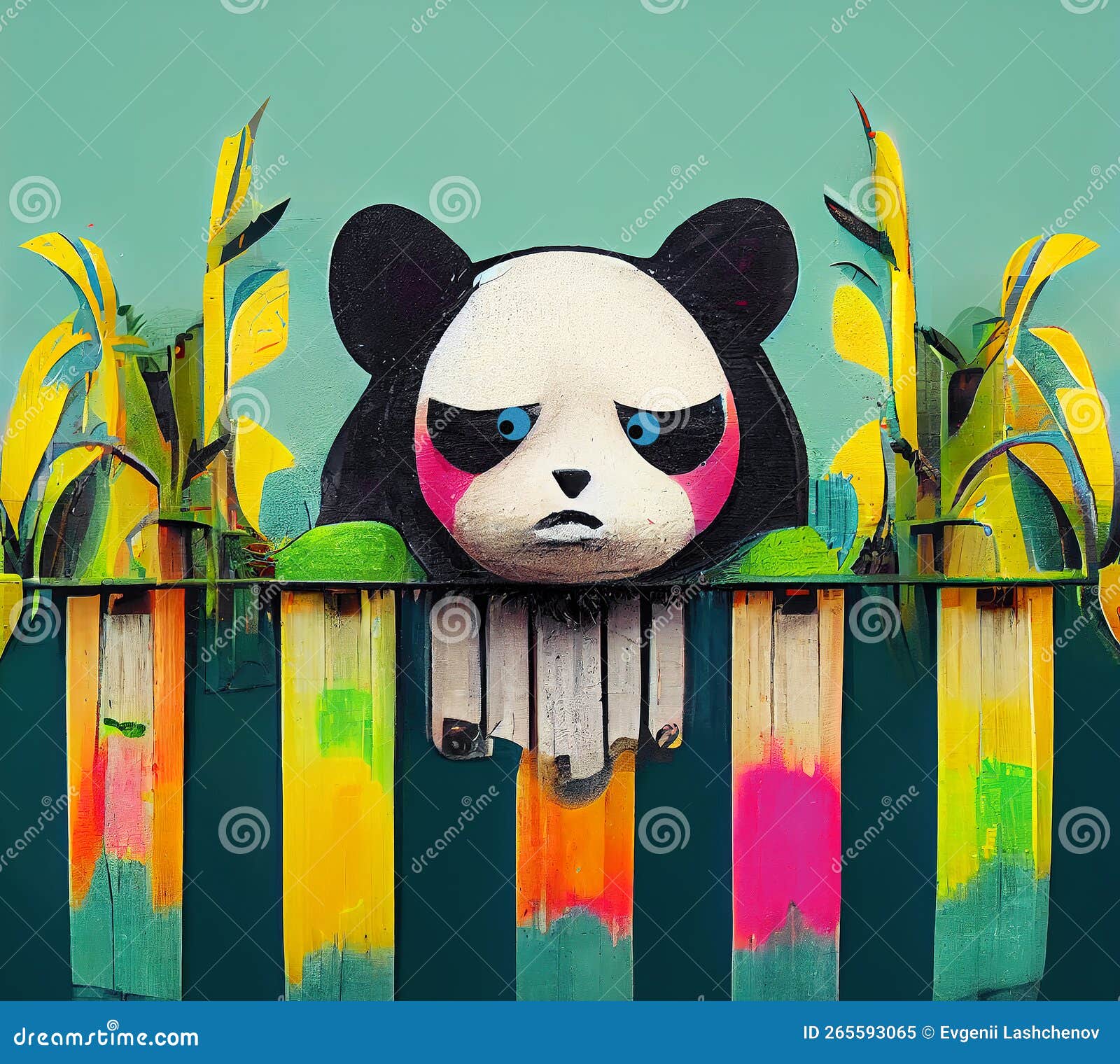 Drawing on the Wall of a Funny Muzzle of a Panda Behind a Fence ...