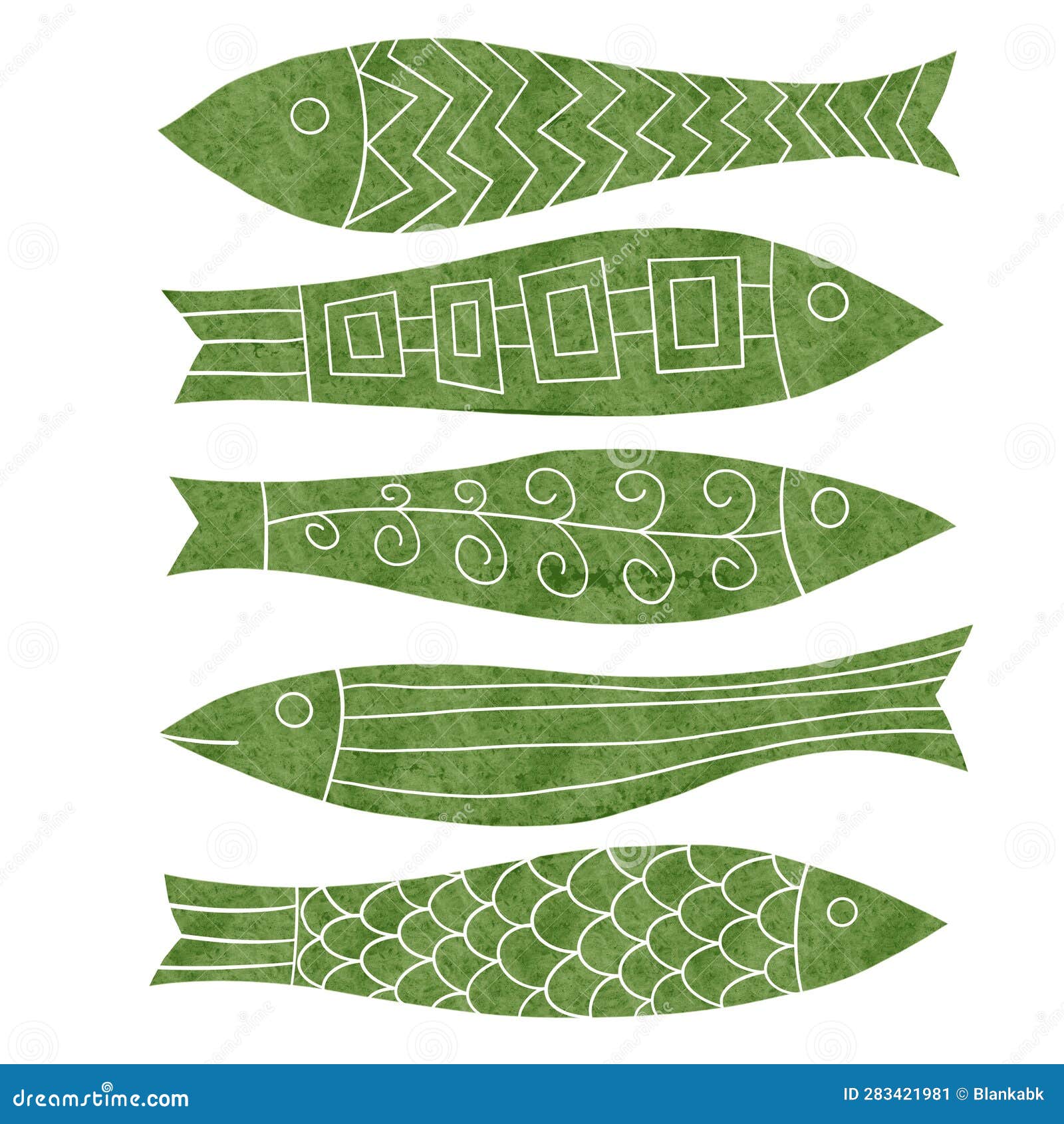 Drawing Watercolor Fish with Geometric Patterns on a White Background ...