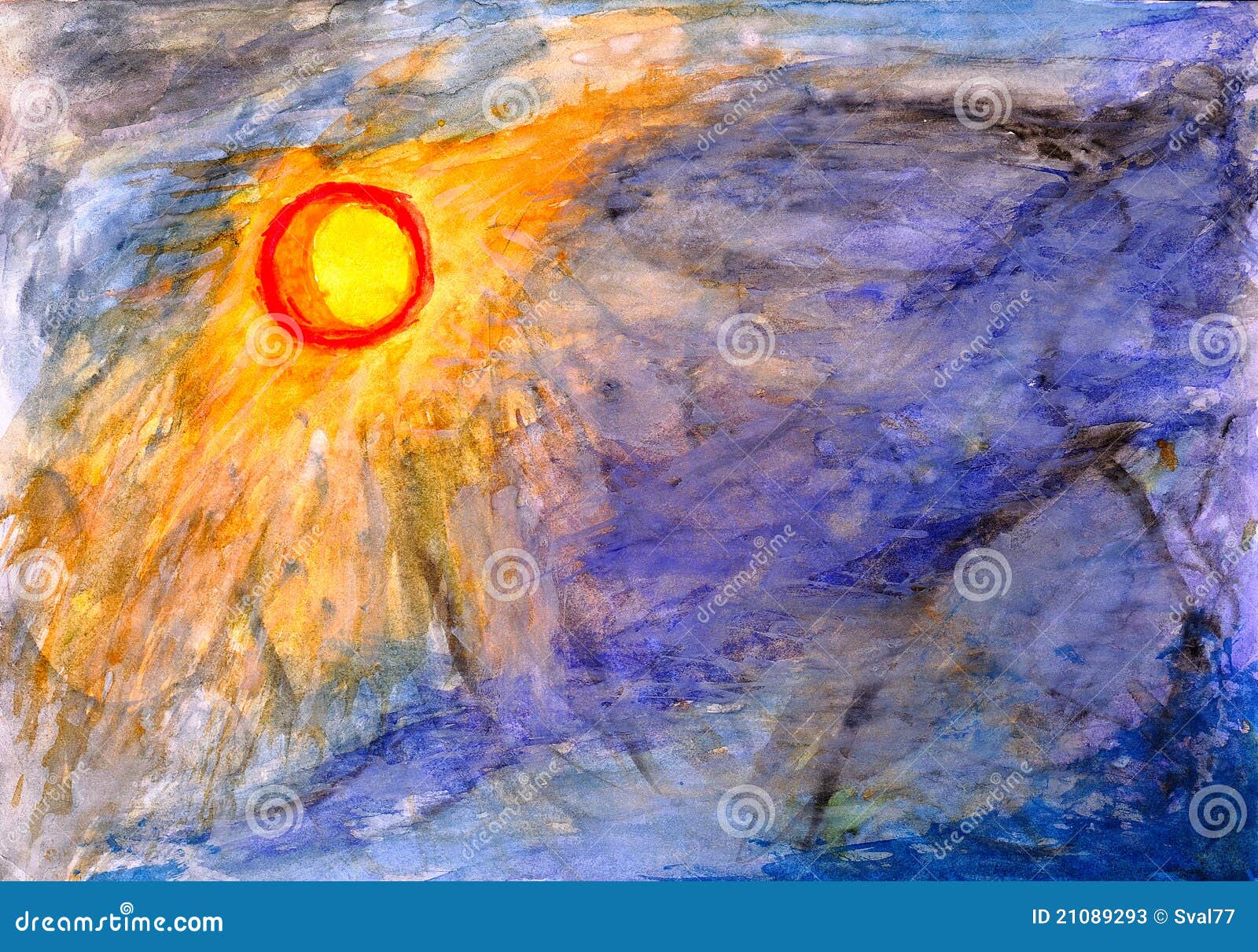 Drawing Watercolor. the Sun and Storm Sky Stock Illustration ...