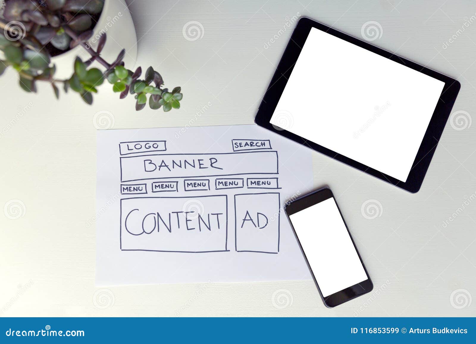 Drawing of Website Development Wire Frame. Structure of Web Page Stock ...