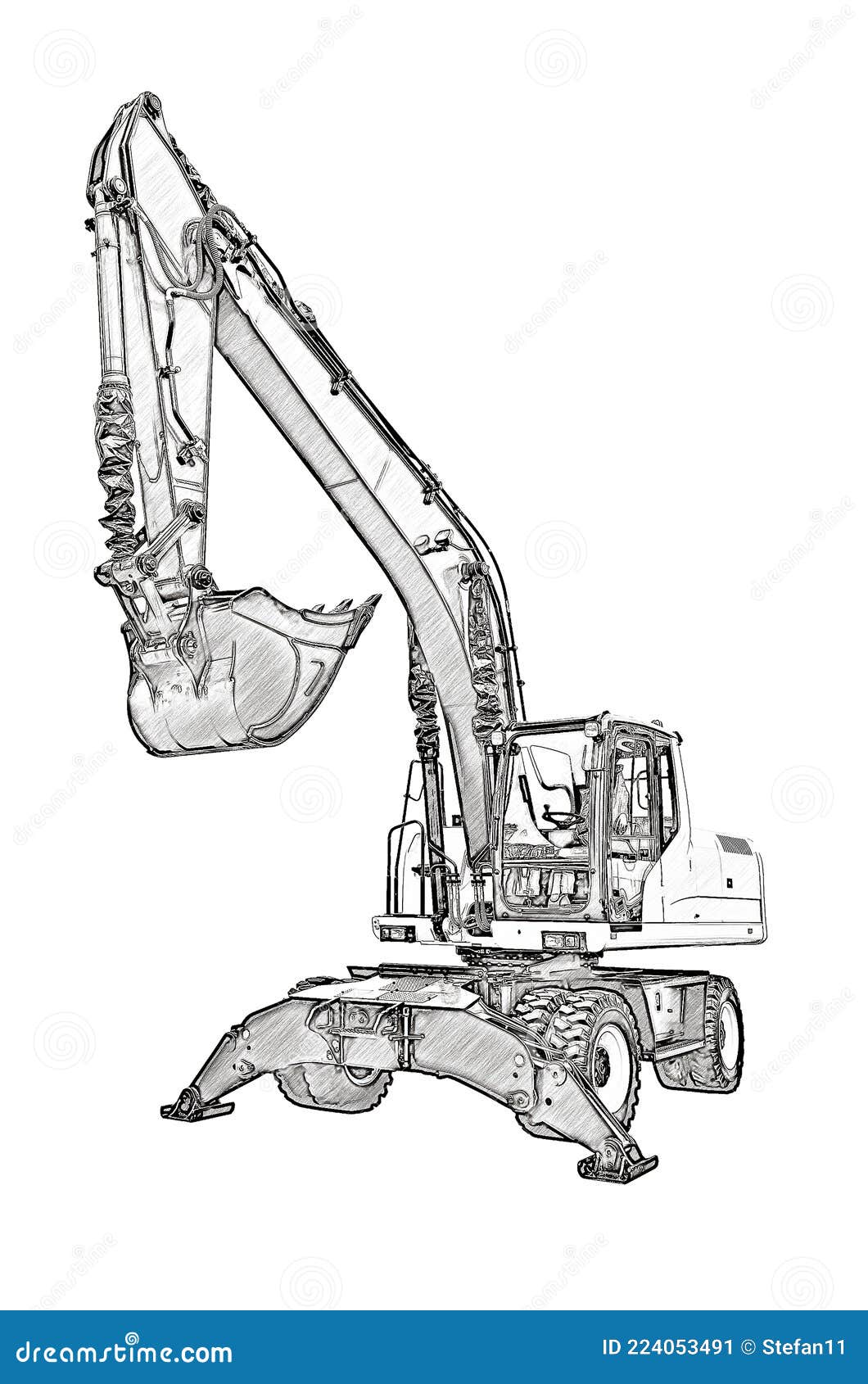 Excavator Front Shovel Bucket Icon Like Blueprint Drawing Cartoon ...