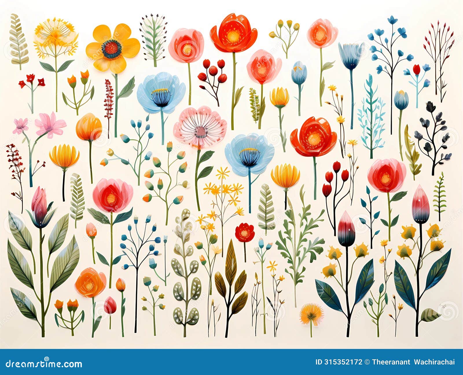 A Drawing of Whimsical Flowers and Leaves 1 Stock Illustration ...