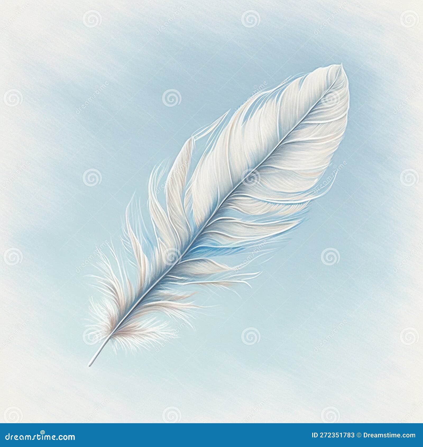 A Drawing of a White Feather on a Blue Sky Background Stock ...