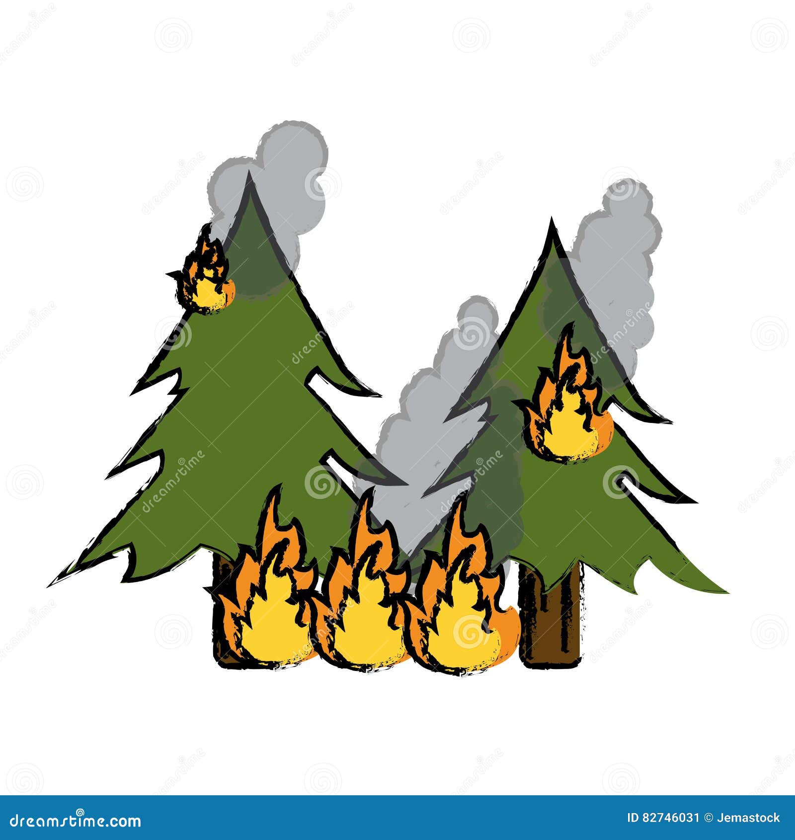 Drawing Wildfire Destroys Pines Smock Stock Vector - Illustration of ...