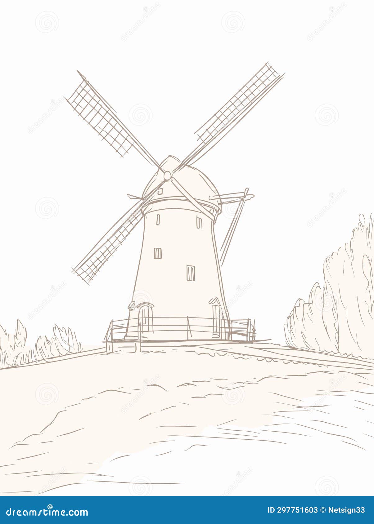 A Drawing of a Windmill - Windmill De Adriaan in Haarlem Netherlands ...