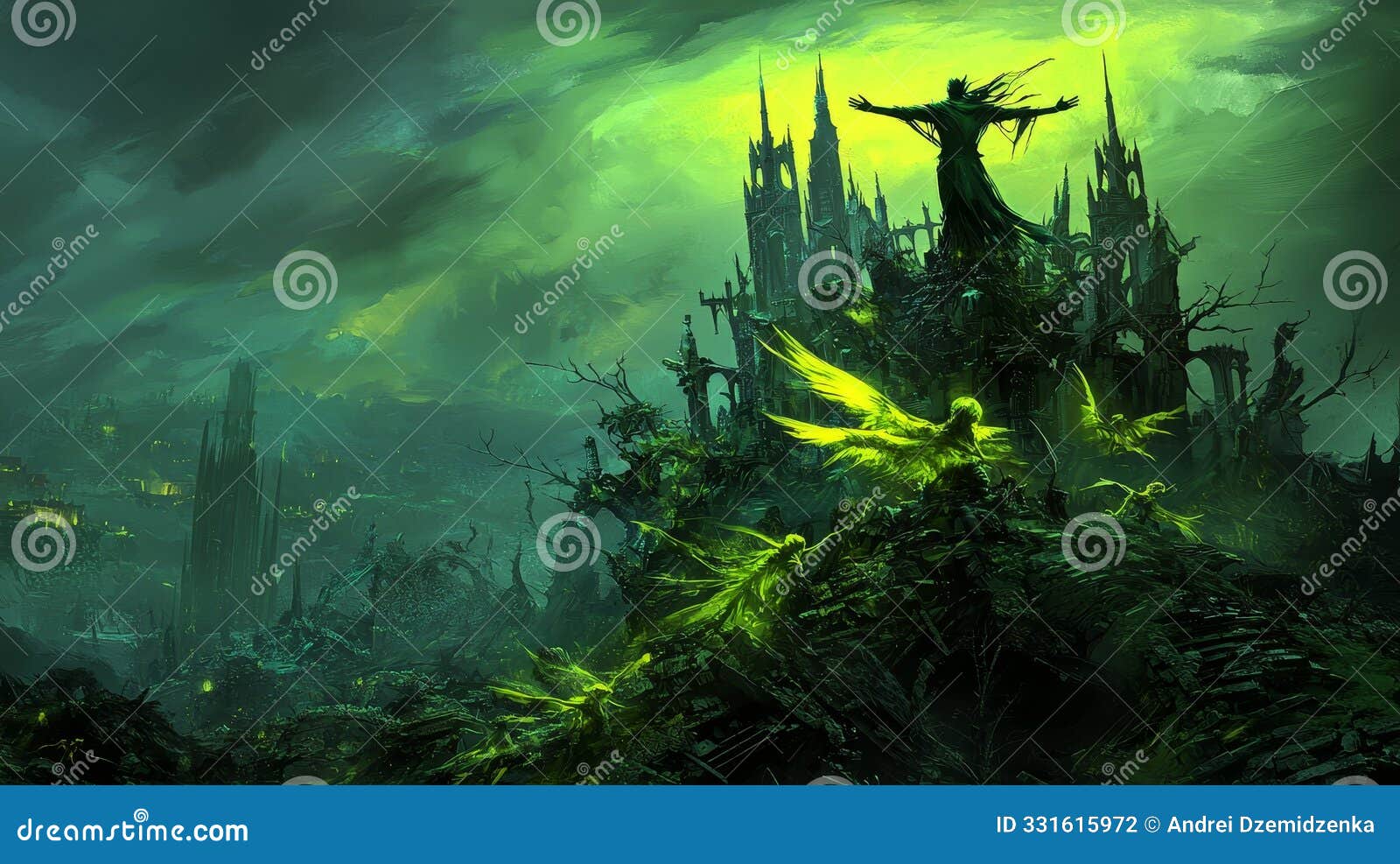 Drawing of a Wizard Summoning the Phoenix from Hell in Digital Art ...