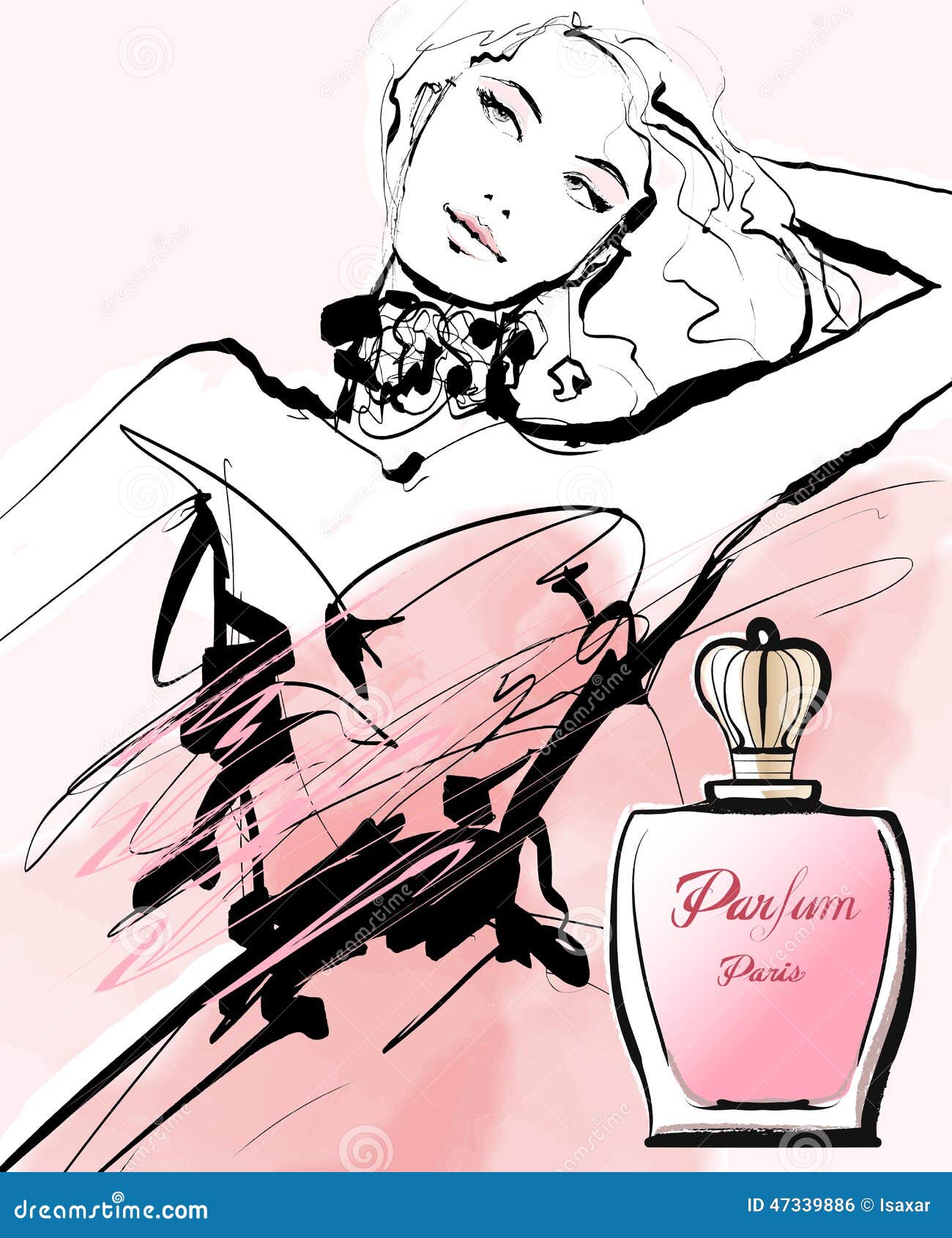 Drawing of a Woman Advertising for a Perfume Stock Vector ...