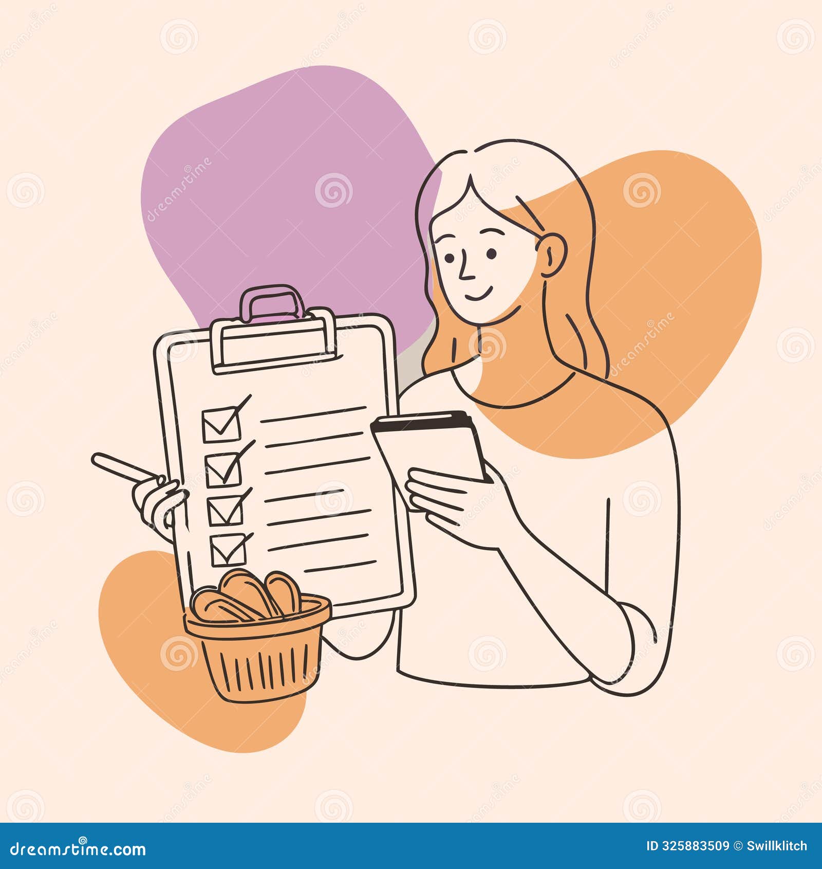 Drawing of a Woman Character with Checklist, Marking the Tasks Stock ...