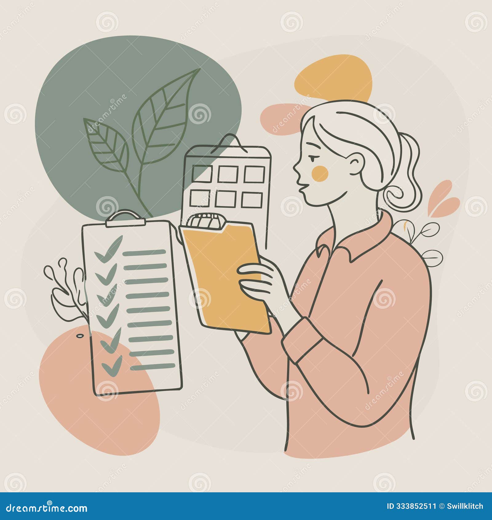 Drawing of a Woman Character with Checklist, Marking the Tasks Stock ...