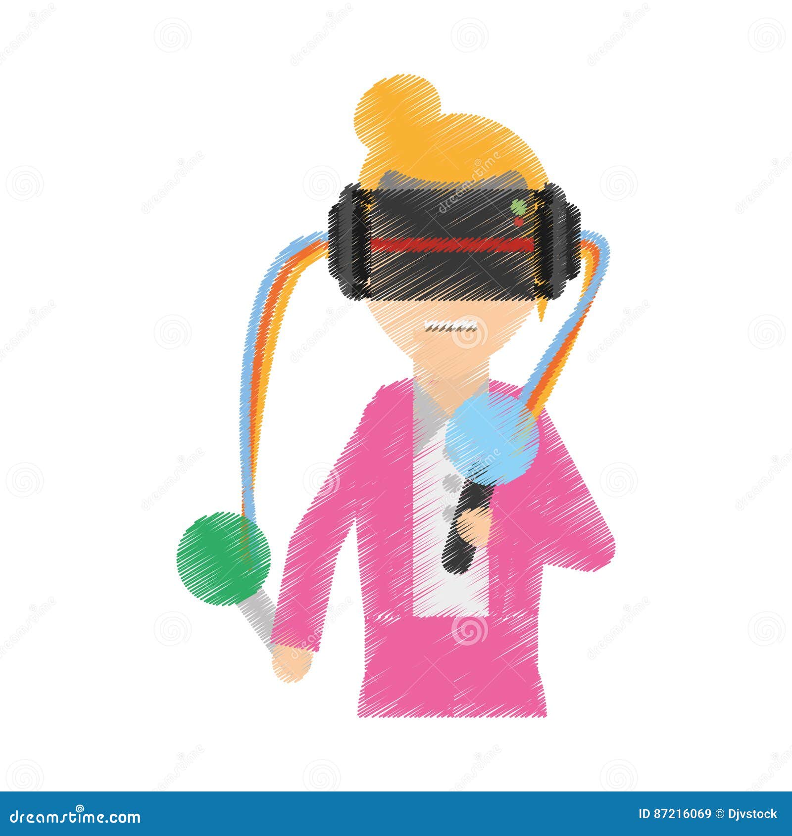 Drawing Woman with Vr Glasses Control Stock Illustration - Illustration ...