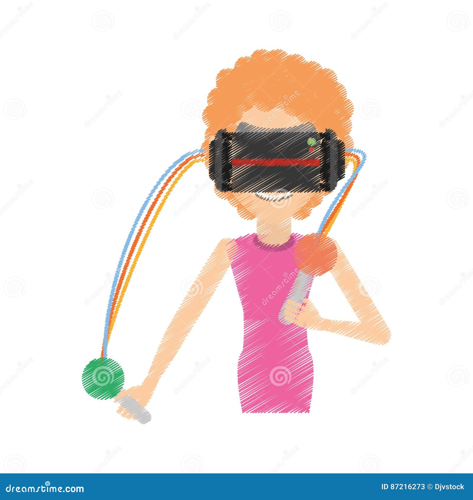 Drawing Woman with Vr Glasses Control Stock Illustration - Illustration ...