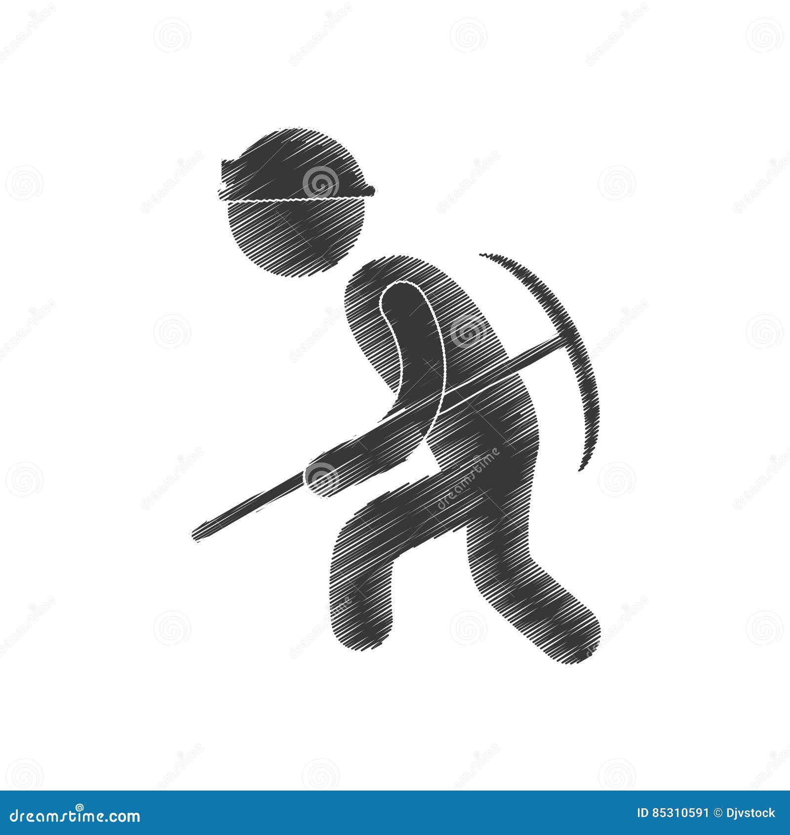 Drawing Worker Mining Pick Axe Helmet Figure Pictogram Stock ...
