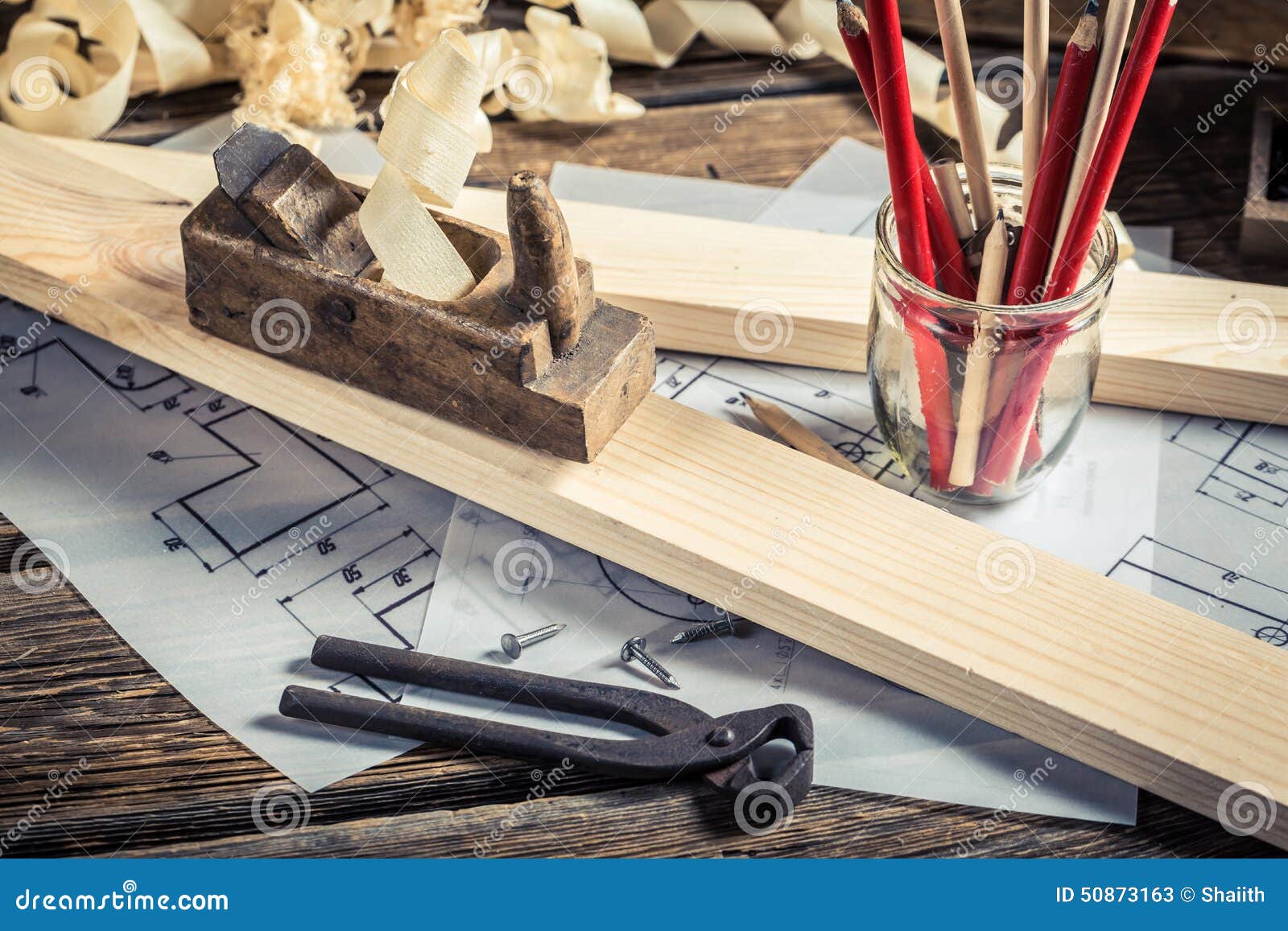 Drawing Workshop and Vintage Carpentry Workbench Stock Image - Image of ...