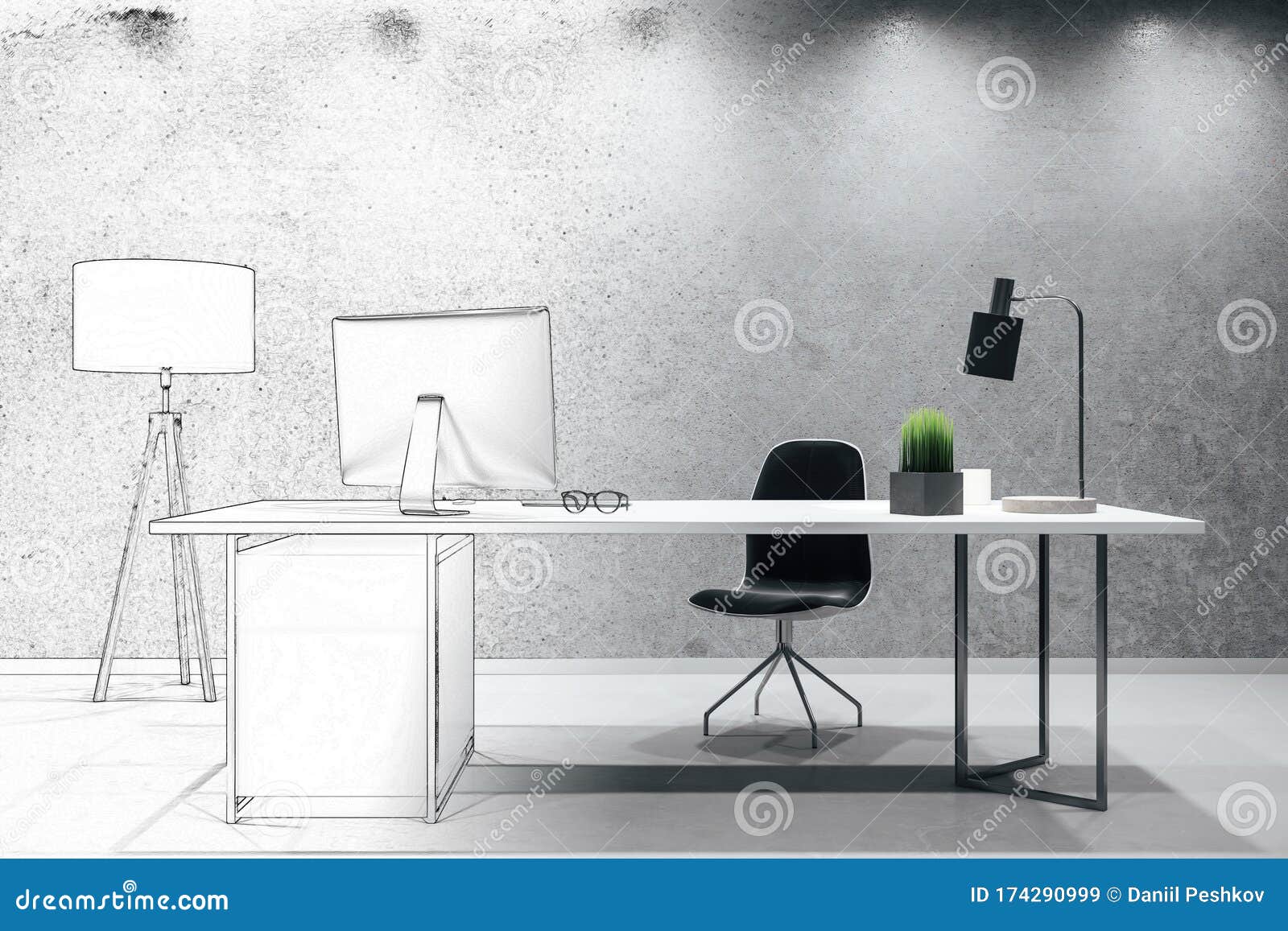 Drawing Workspace Desktop with Computer Stock Illustration ...