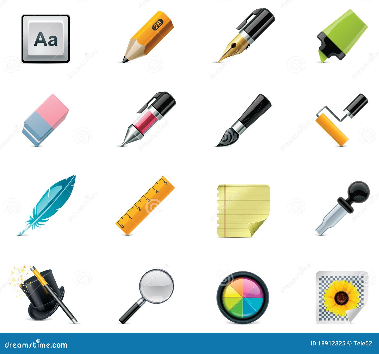 Drawing and Writing Tools Icon Set Stock Vector - Illustration of ...