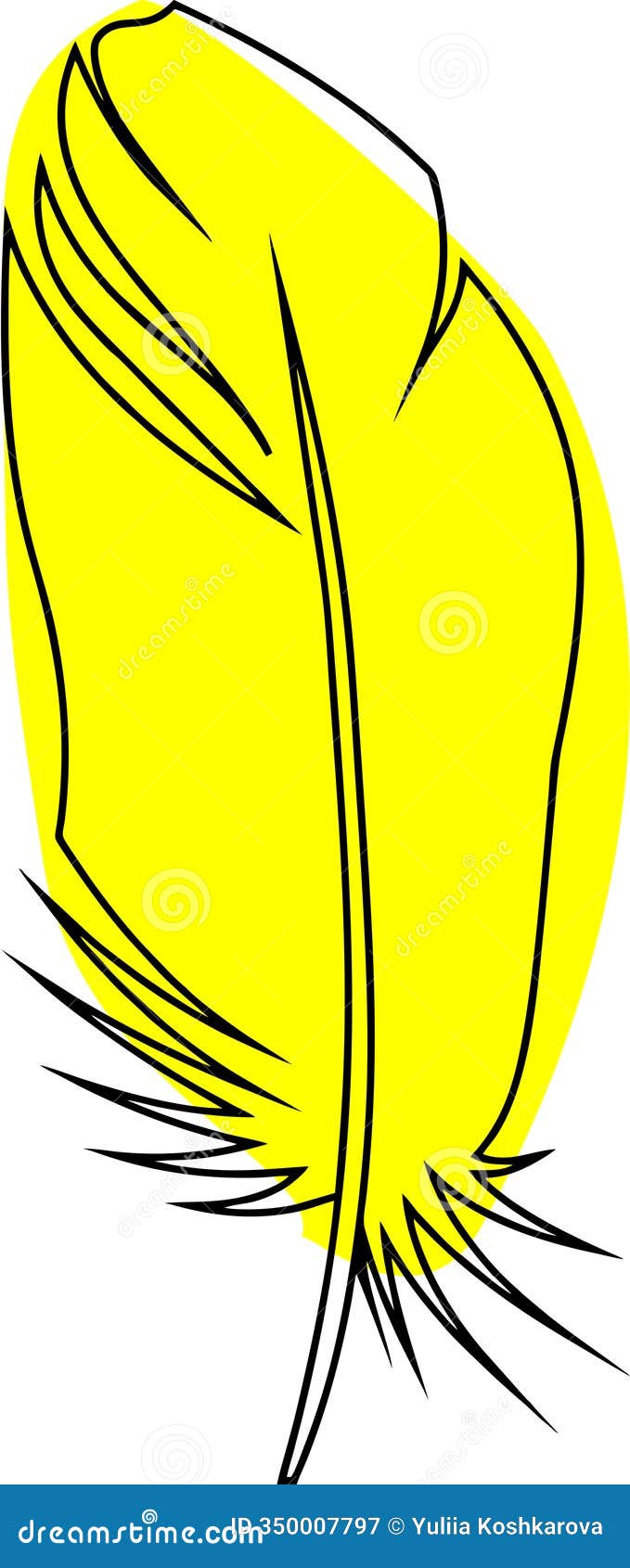 Drawing of a Yellow Bird Feather with a Black Outline, Decorative ...