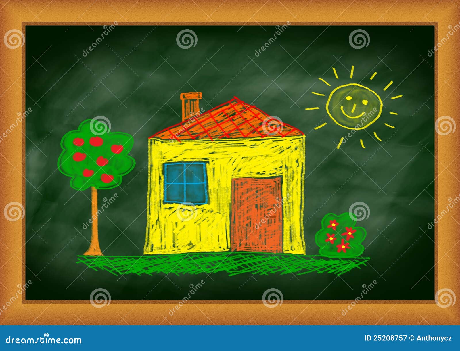 Drawing of yellow house stock illustration. Illustration of chalkboard ...